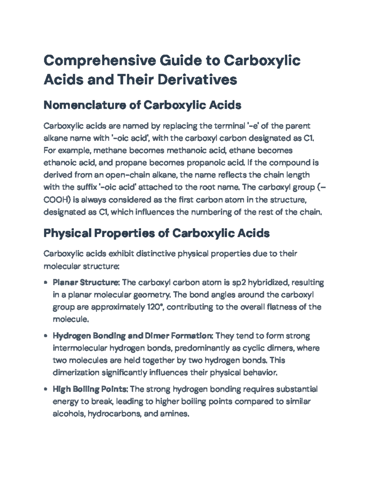 Comprehensive Study Guide on Carboxylic Acids & Derivatives (CHEM 101 ...