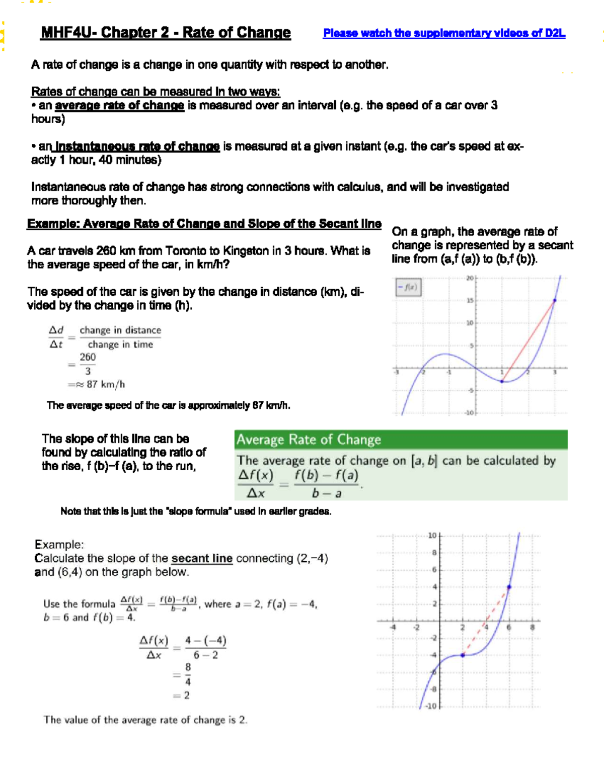 Chapter 2: Average & Instantaneous Rate of Change (2.1-2.5) - Studocu