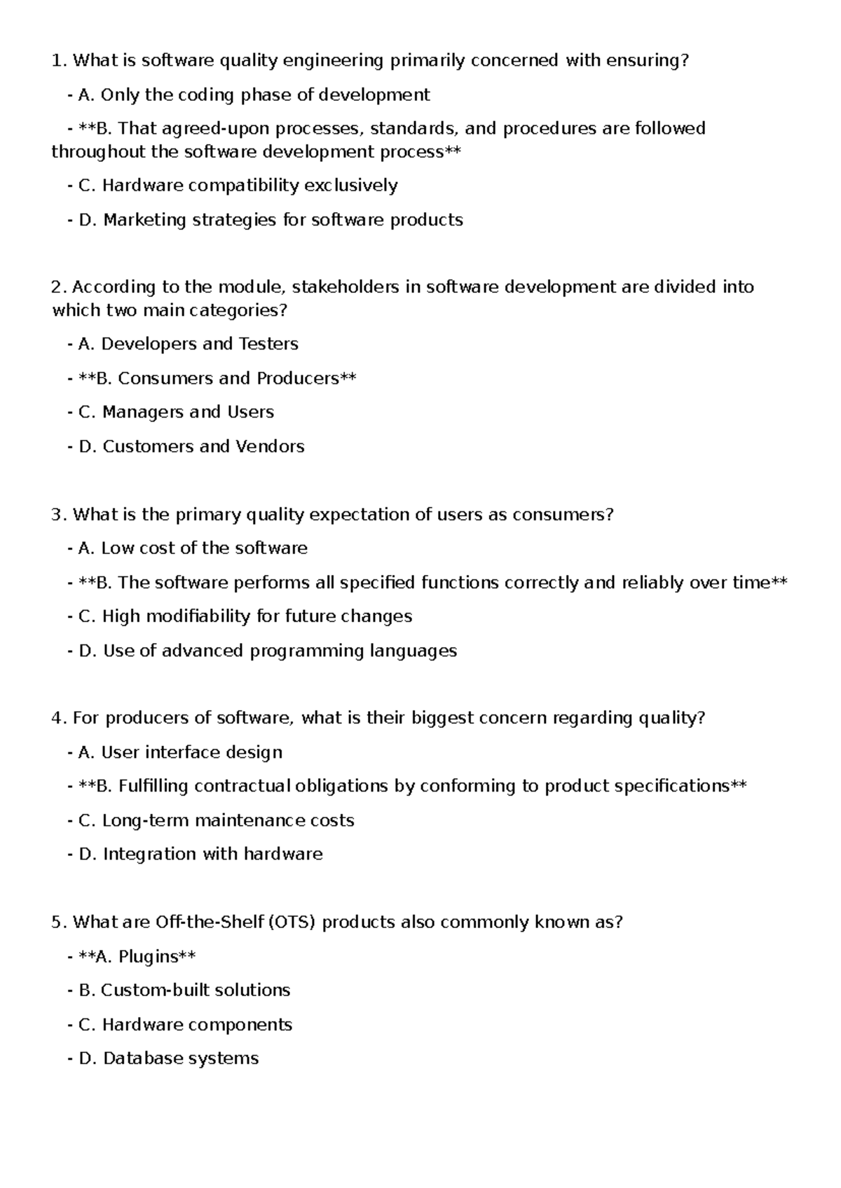 CS611 - Chapter 1 Key MCQs on Software Quality Engineering - Studocu