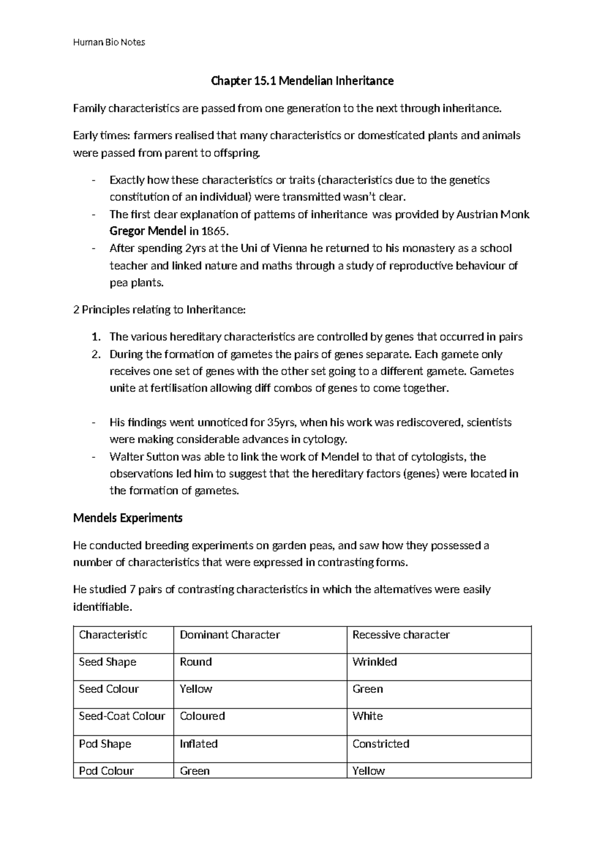 Chapter 15 - Mendelian Inheritance Concepts and Experiments Notes - Studocu
