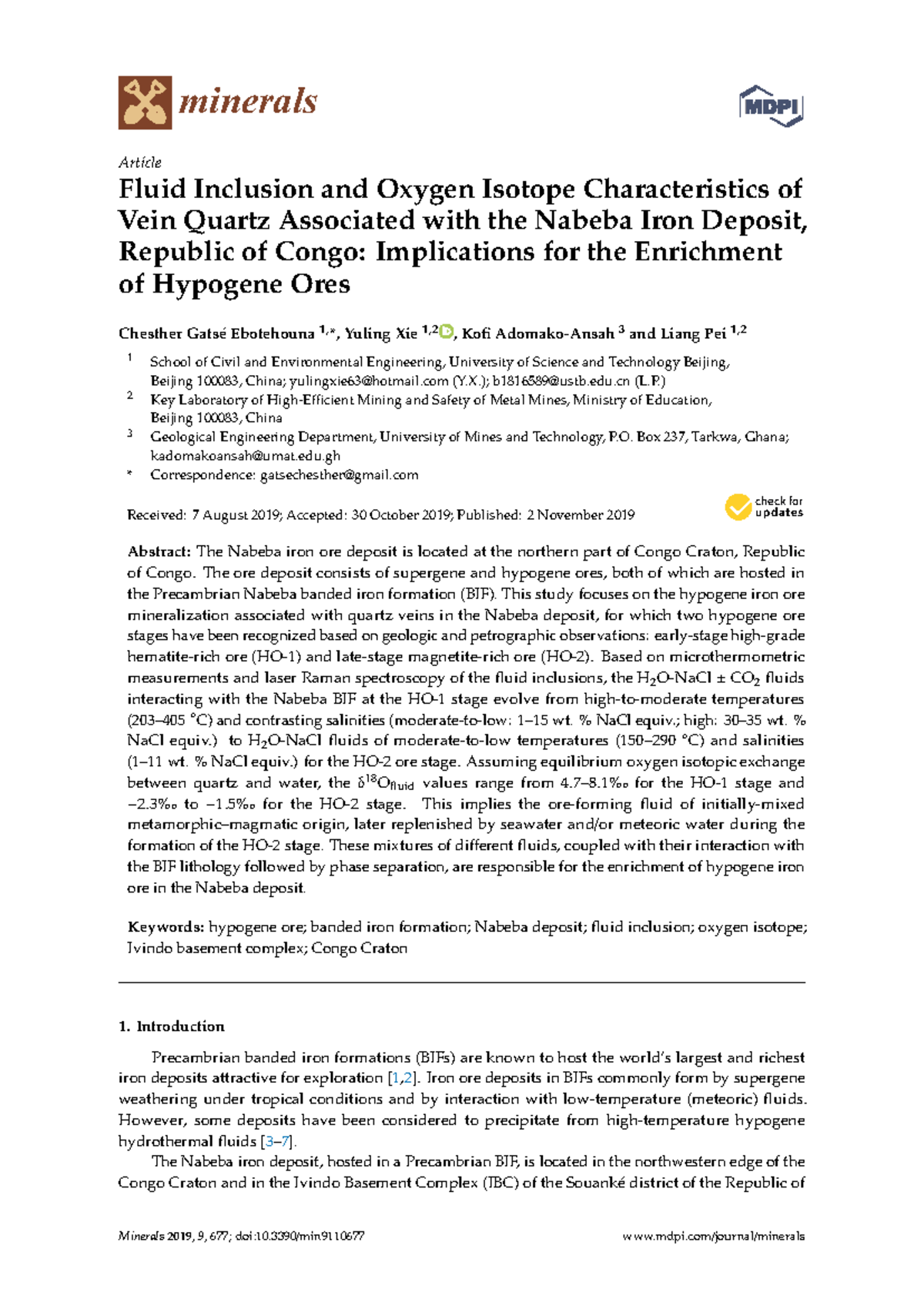 Fluid Inclusion and δ18O Isotope Analysis of Vein Quartz in Nabeba Iron ...