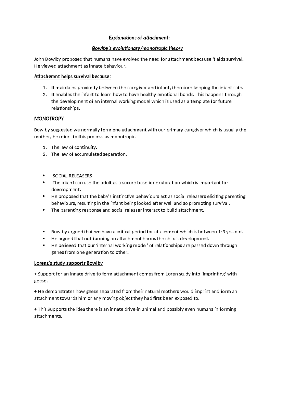 05. Bowlby's Monotropic Theory of Attachment Explained - Studocu