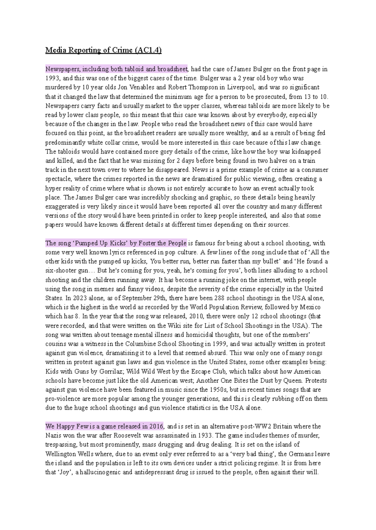WJEC Criminology Unit 1 AC1.4: Media Representation of Crime - Studocu