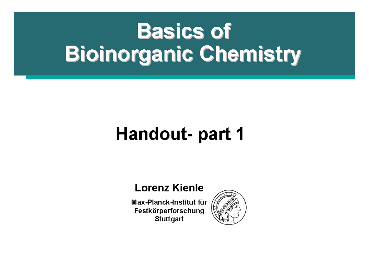 Bioinorganic handout - Helpful - Basics ofBasics of Bioinorganic ...