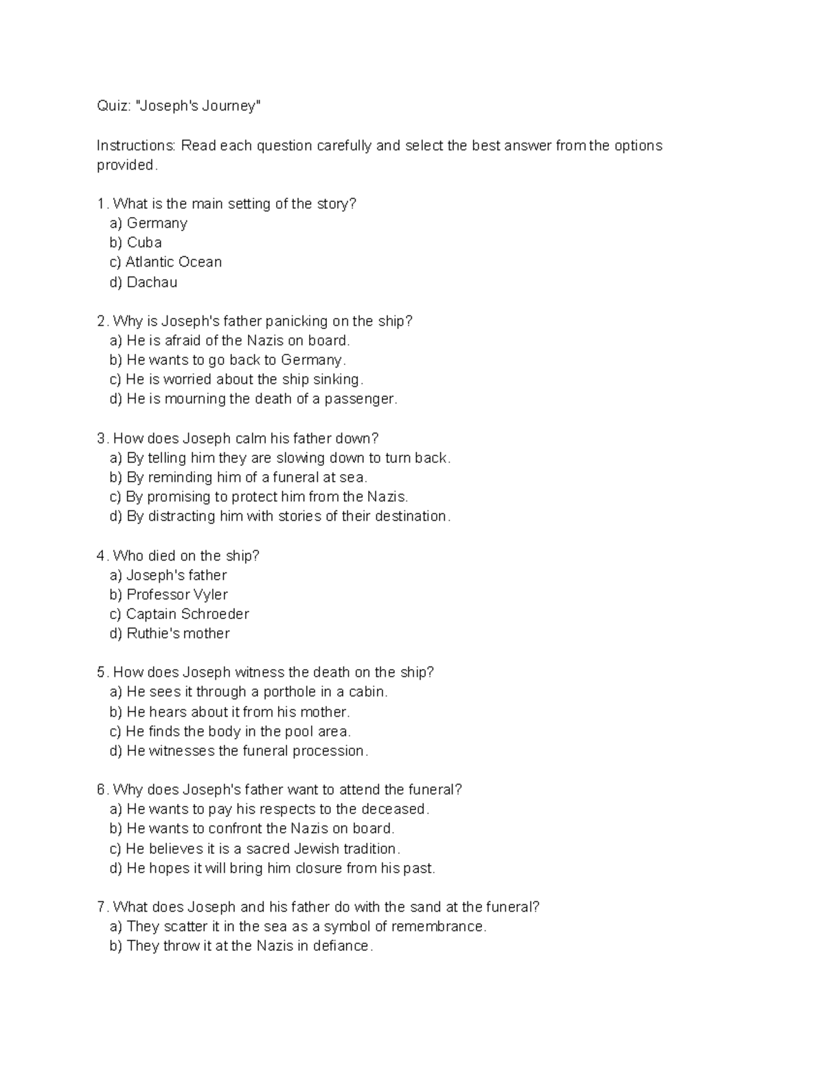 Refugee - Alan Gratz - Quiz on Chapter 4: Joseph's Journey Analysis ...