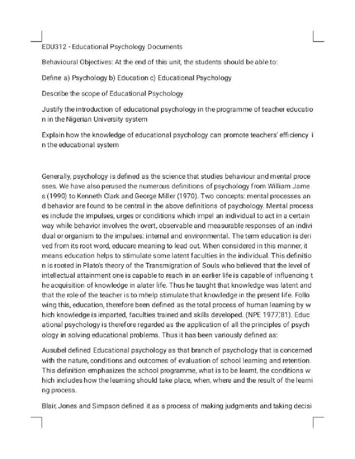 EDU312 - Educational Psychology Overview - Studocu