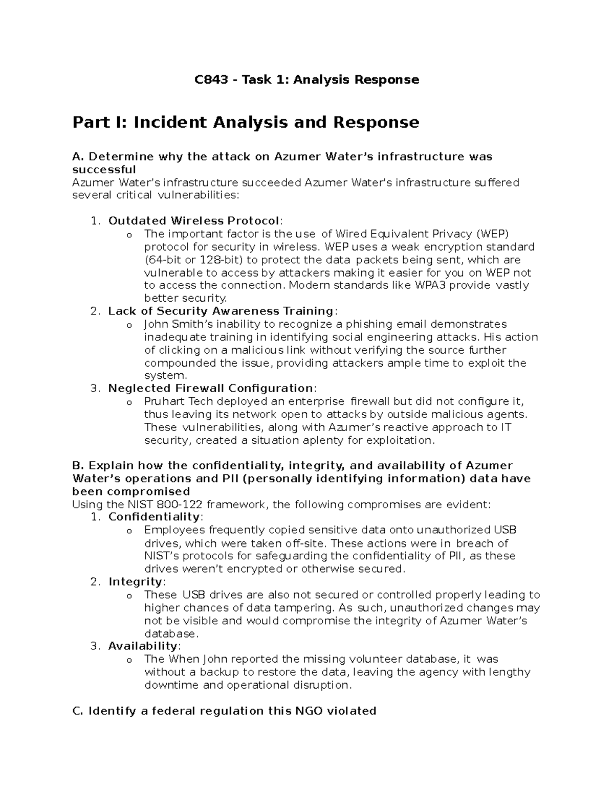 C843 - Task 1 Analysis Response on Azumer Water Security Incident - Studocu