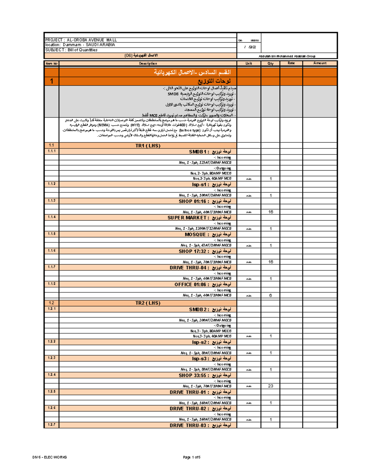 Electrical Boq - BOQ for on going project - Item No Description Unit ...