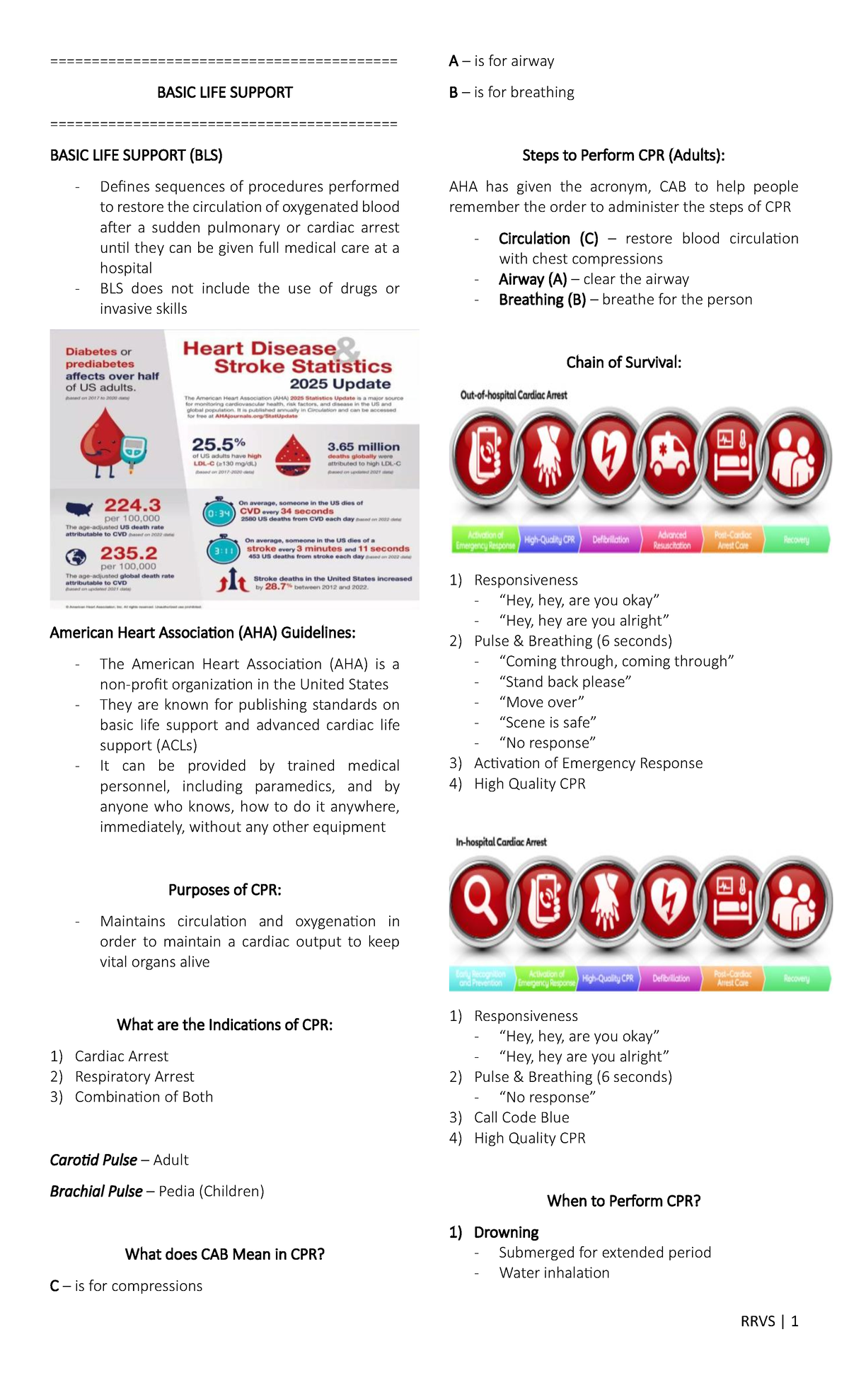 418 RLE - Basic Life Support (BLS) and IV Insertion Notes - Studocu