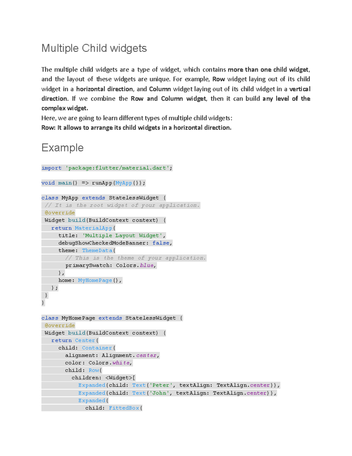 Multiple Child Widgets in Flutter: Layout Techniques and Examples - Studocu