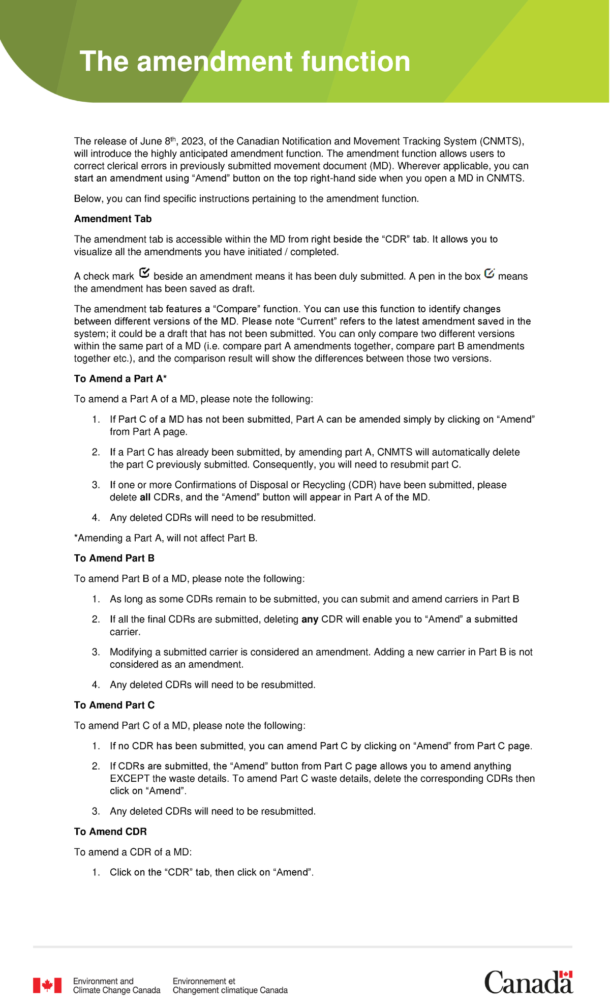 Amendment function instructions External - The release of June 8th ...