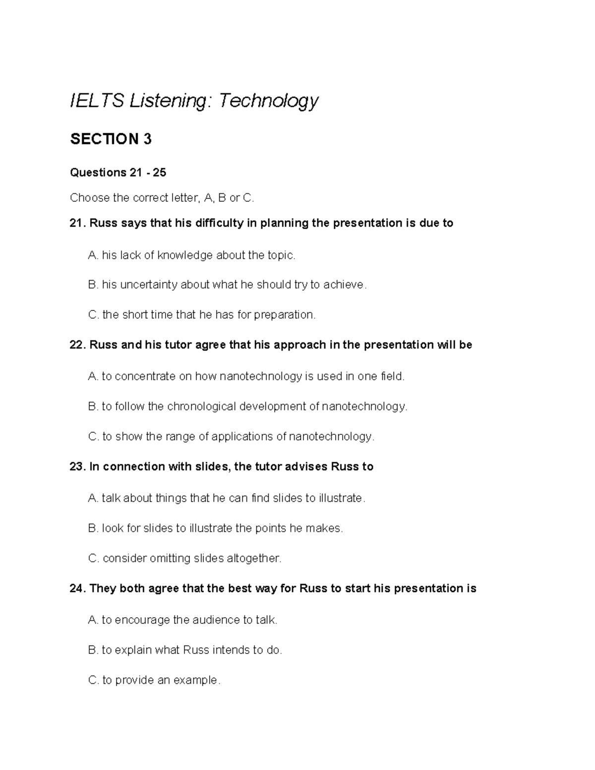 IELTS Listening: Technology Section 3 Questions 21-30 Analysis - Studocu