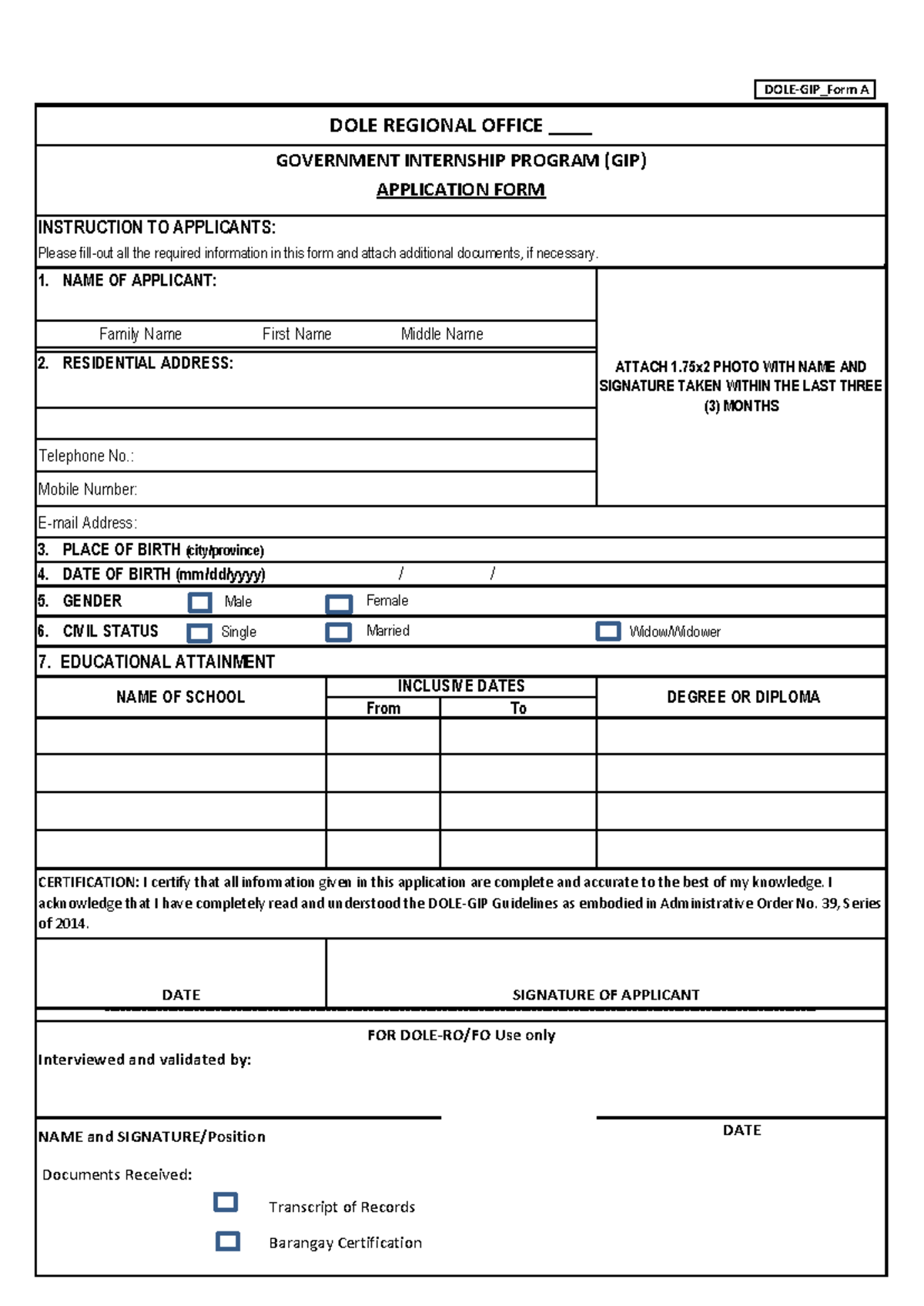 GIP Application Form - A - INSTRUCTION TO APPLICANTS: Please fill-out ...