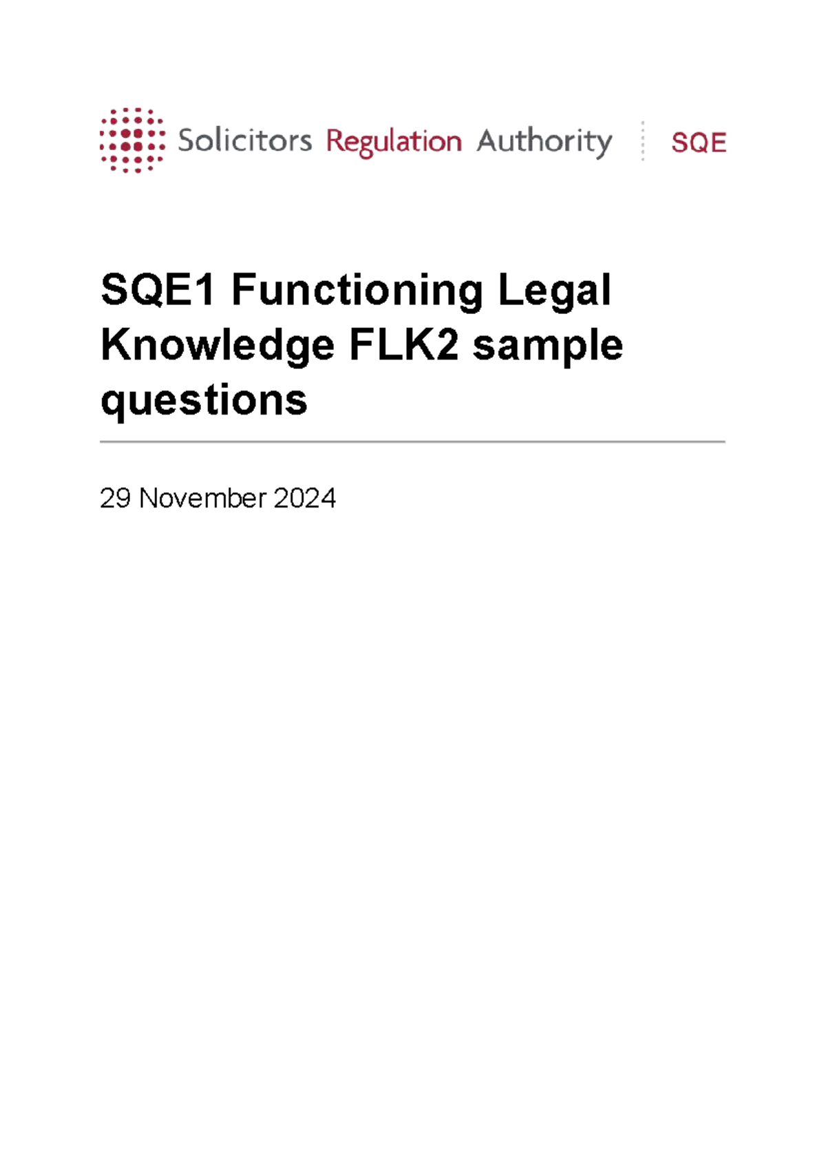 SQE1 FLK2 Sample Questions - 29 Nov 2024 - Studocu