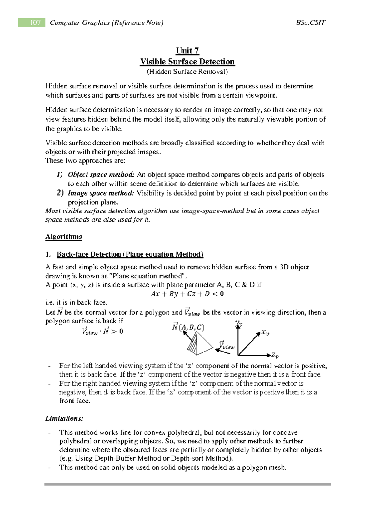 Computer Graphics (CS101) Unit 7: Visible Surface Detection Techniques - Studocu