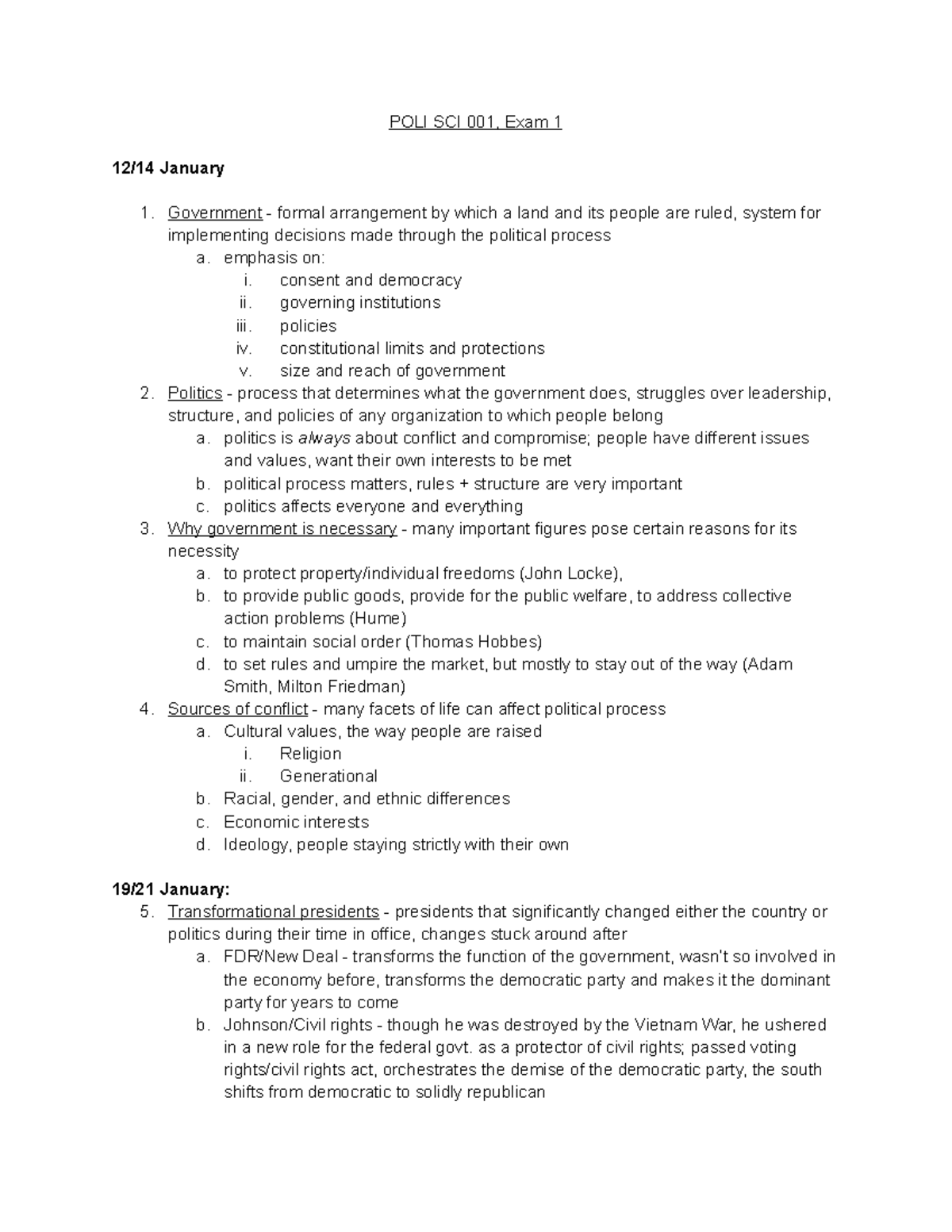 POLI SCI 001, Exam 1 - Comprehensive Study Guide Review - Studocu