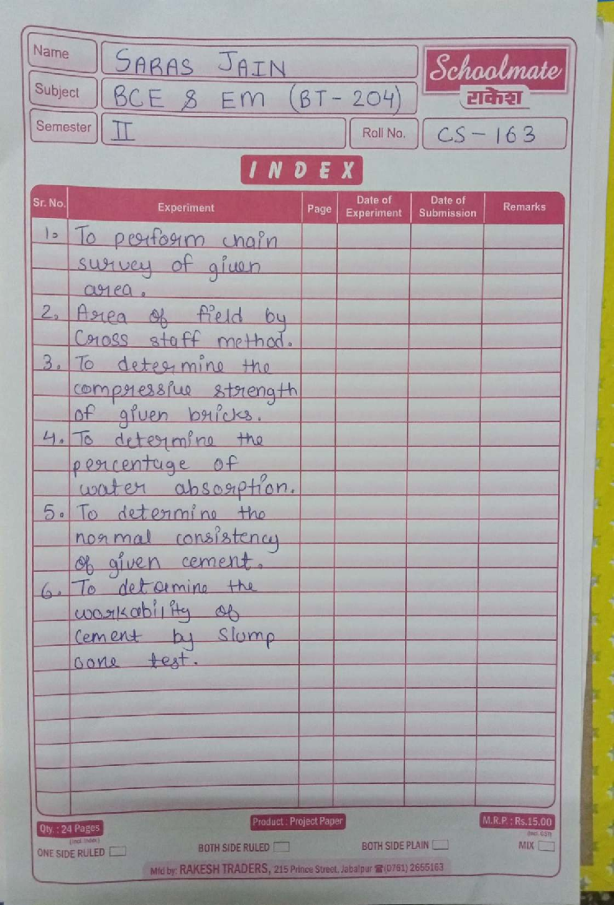 BCE 8 EM 204 - Basic Civil Engineering Lab Experiments - Studocu