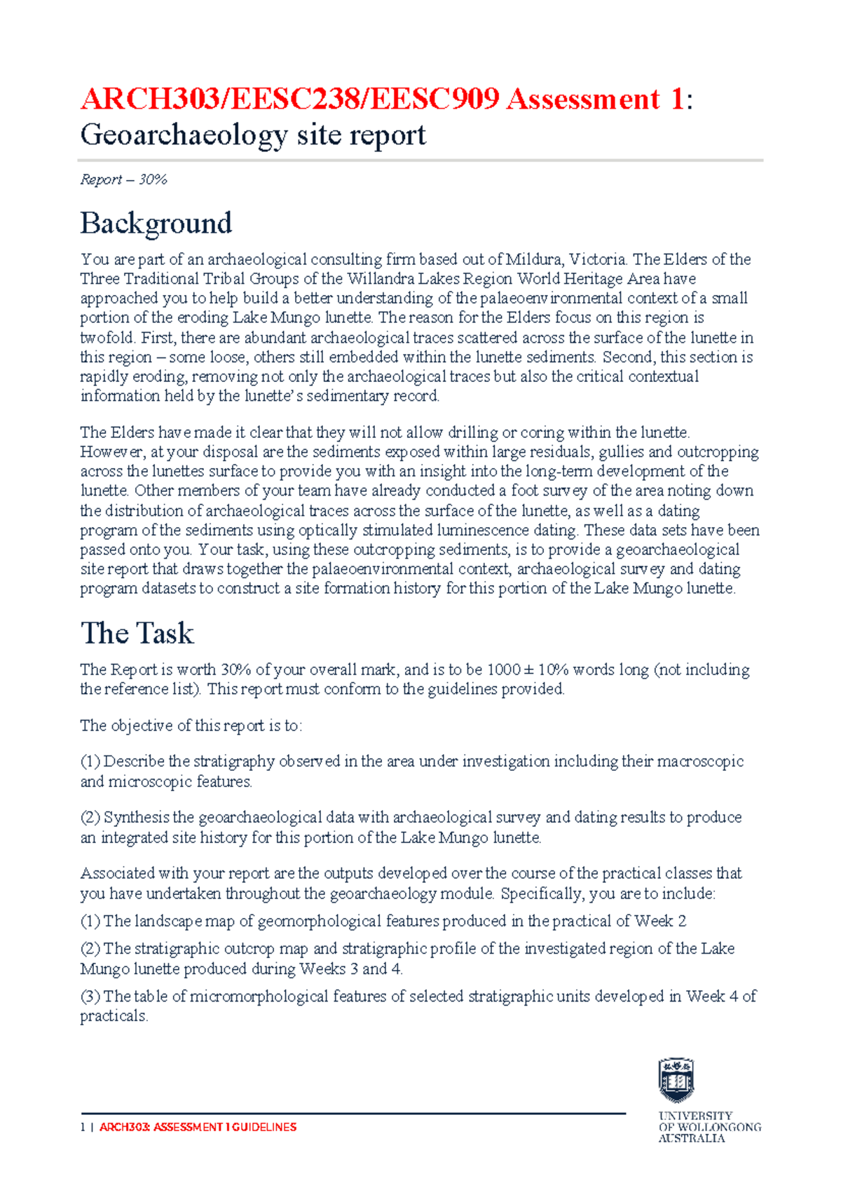 ARCH303 - Geoarchaeology Site Report Guidelines (Assessment 1, 2025 ...