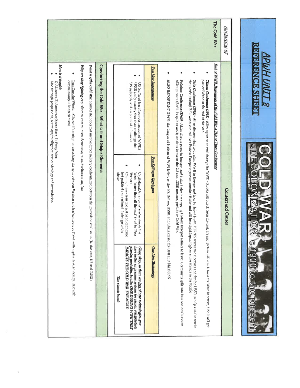 APWH UNIT 8 COLD WAR REFERENCE SHEET: DECOLONIZATION & CONTEXT - Studocu