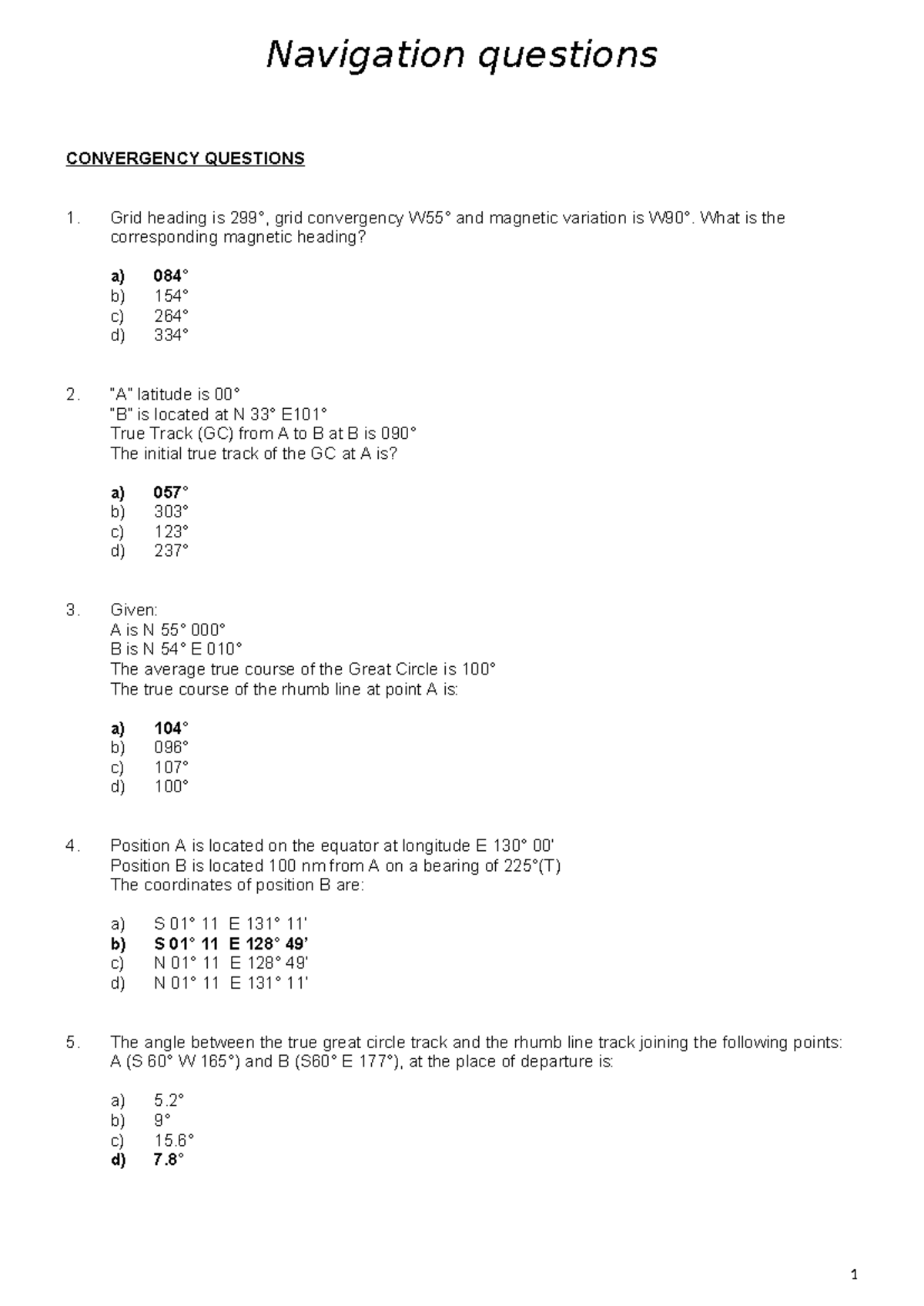 Convergency Questions - Navigation and Chart Analysis - NAV101 - Studocu