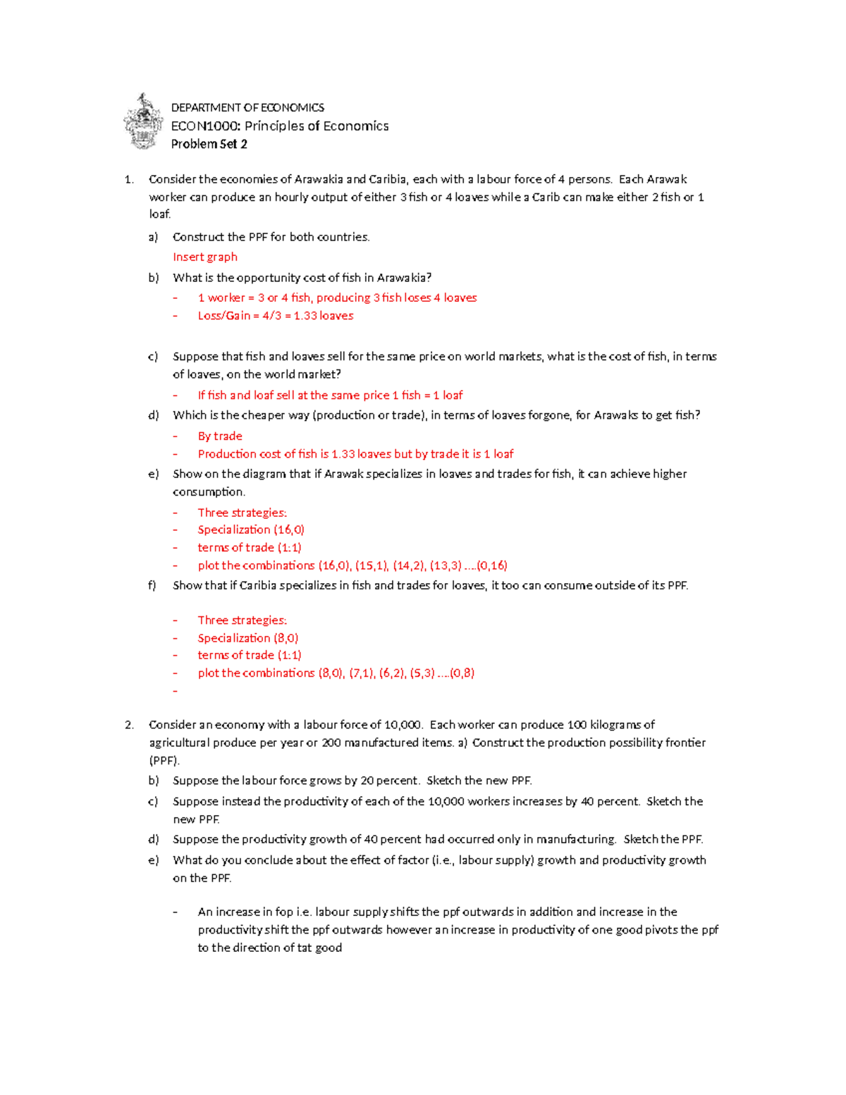 ECON 101: Principles of Economics Problem Set 2 - Trade Analysis - Studocu