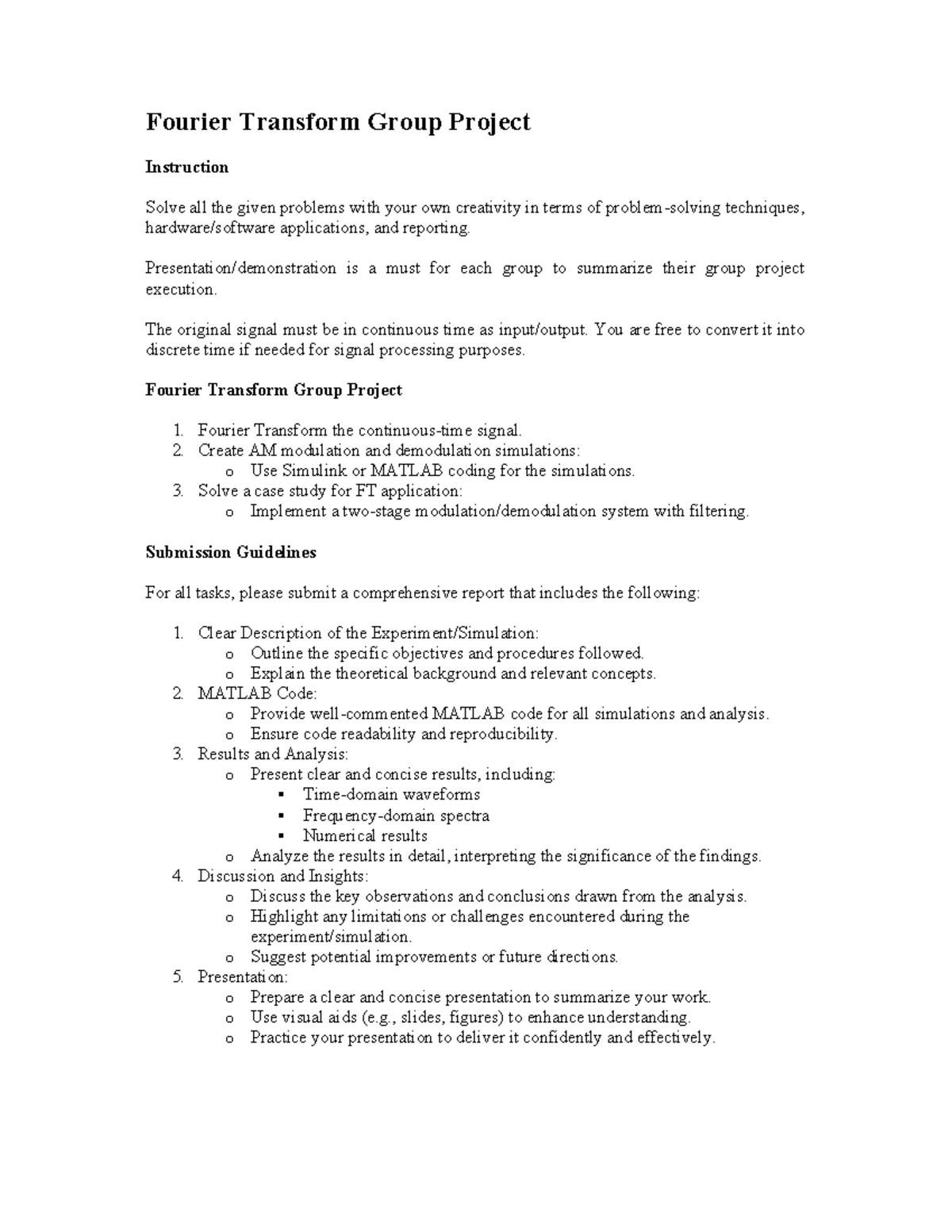 ESE562 Fourier Transform Group Project Guidelines and Tasks - Studocu