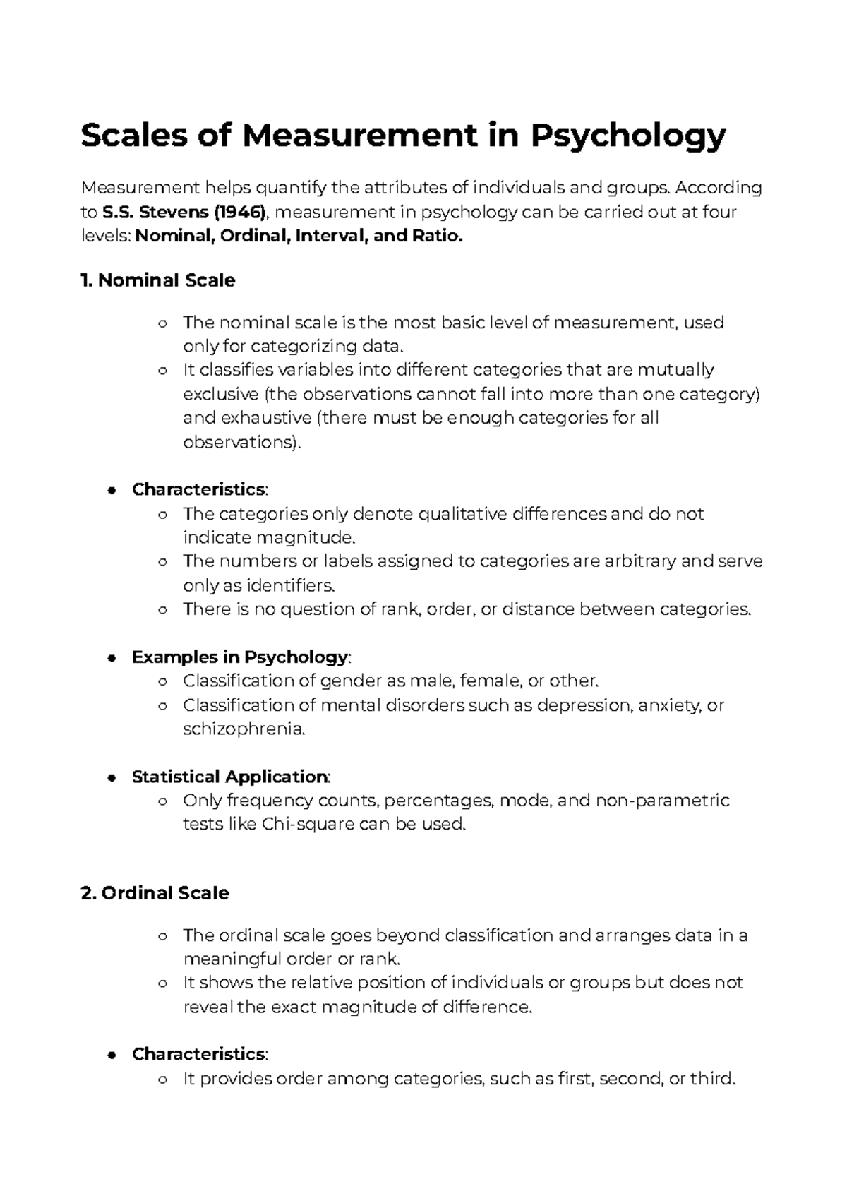 Statistics Test SC - Understanding Scales of Measurement in Psychology ...