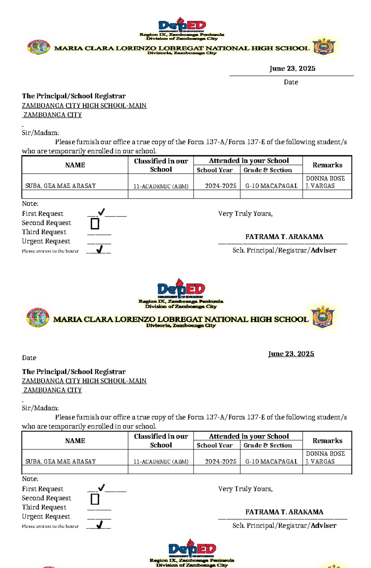 Request for True Copy of Enrollment Forms (Olave-137) - Studocu