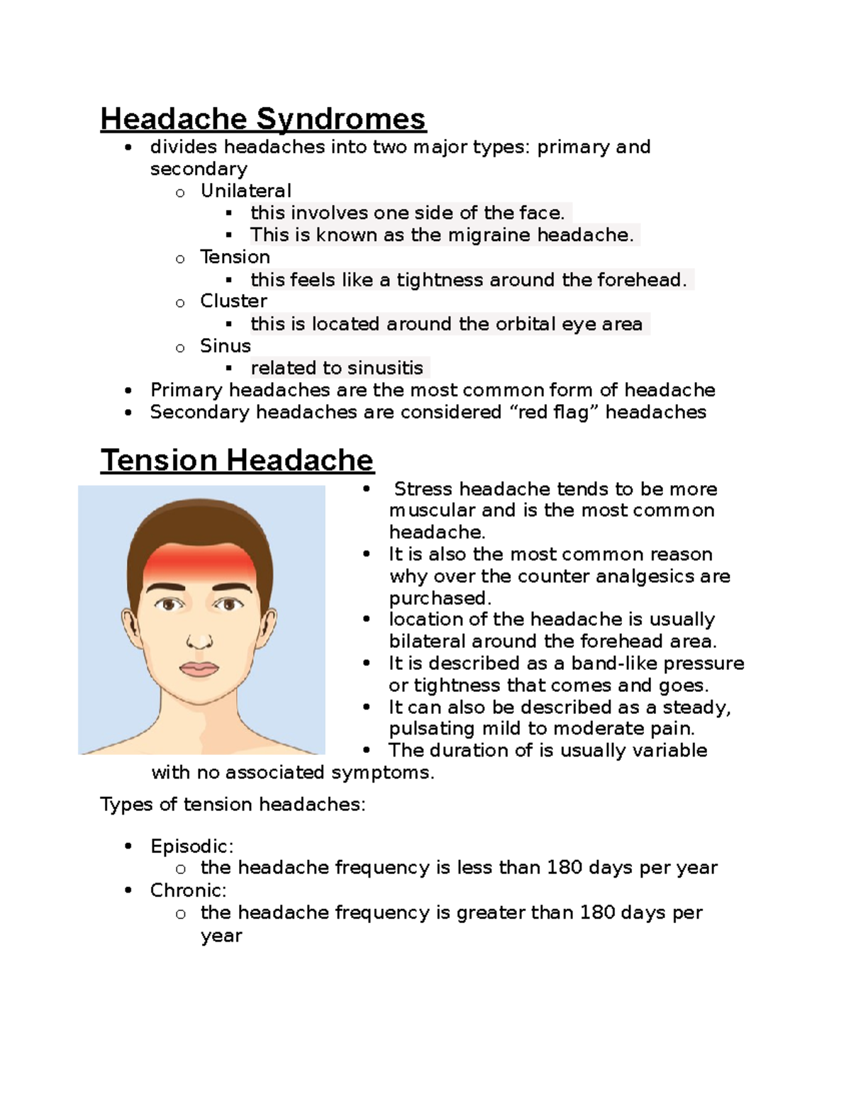 Headache Syndromes - Lecture Notes for Weeks 5 to 8 (Updated) - Studocu