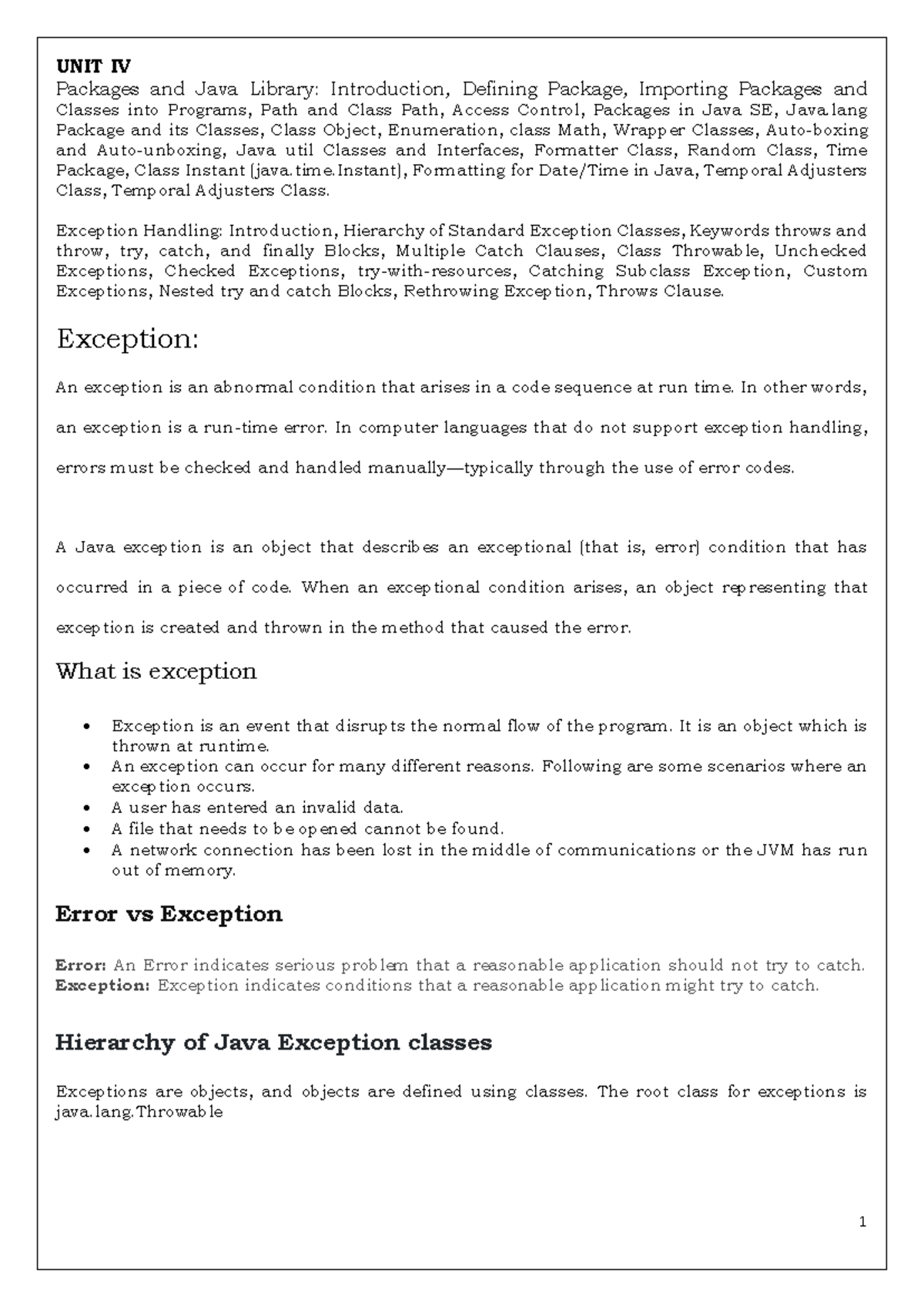 Final Unit IV - Java unit 5 - UNIT IV Packages and Java Library: Introduction, Defining Package ...