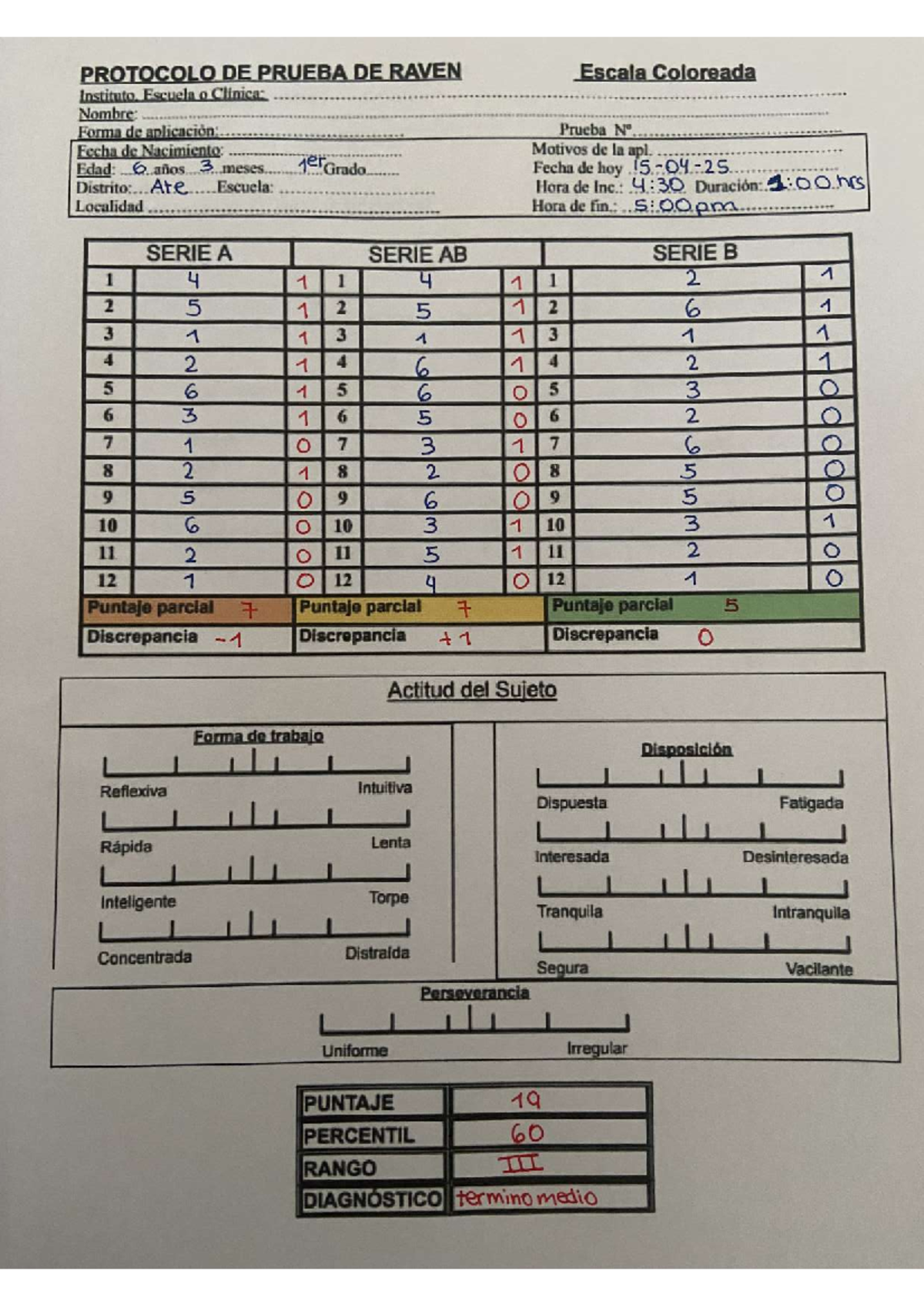 PROTOCOLO DE PRUEBA DE RAVEN - Escala Coloreada 1er Grado - Studocu