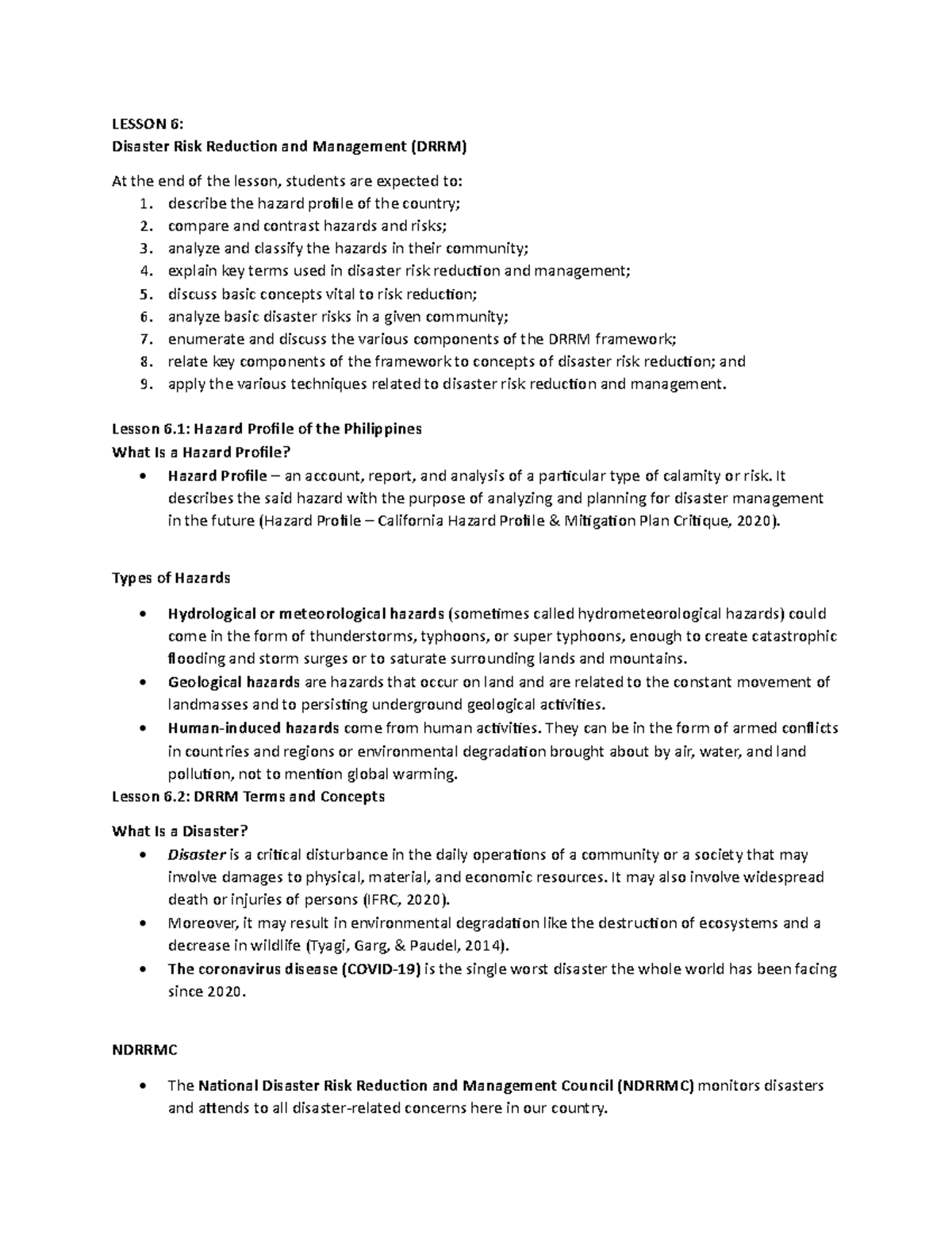 Lesson 6: Hazard Profile & Key Concepts in Disaster Risk Reduction ...