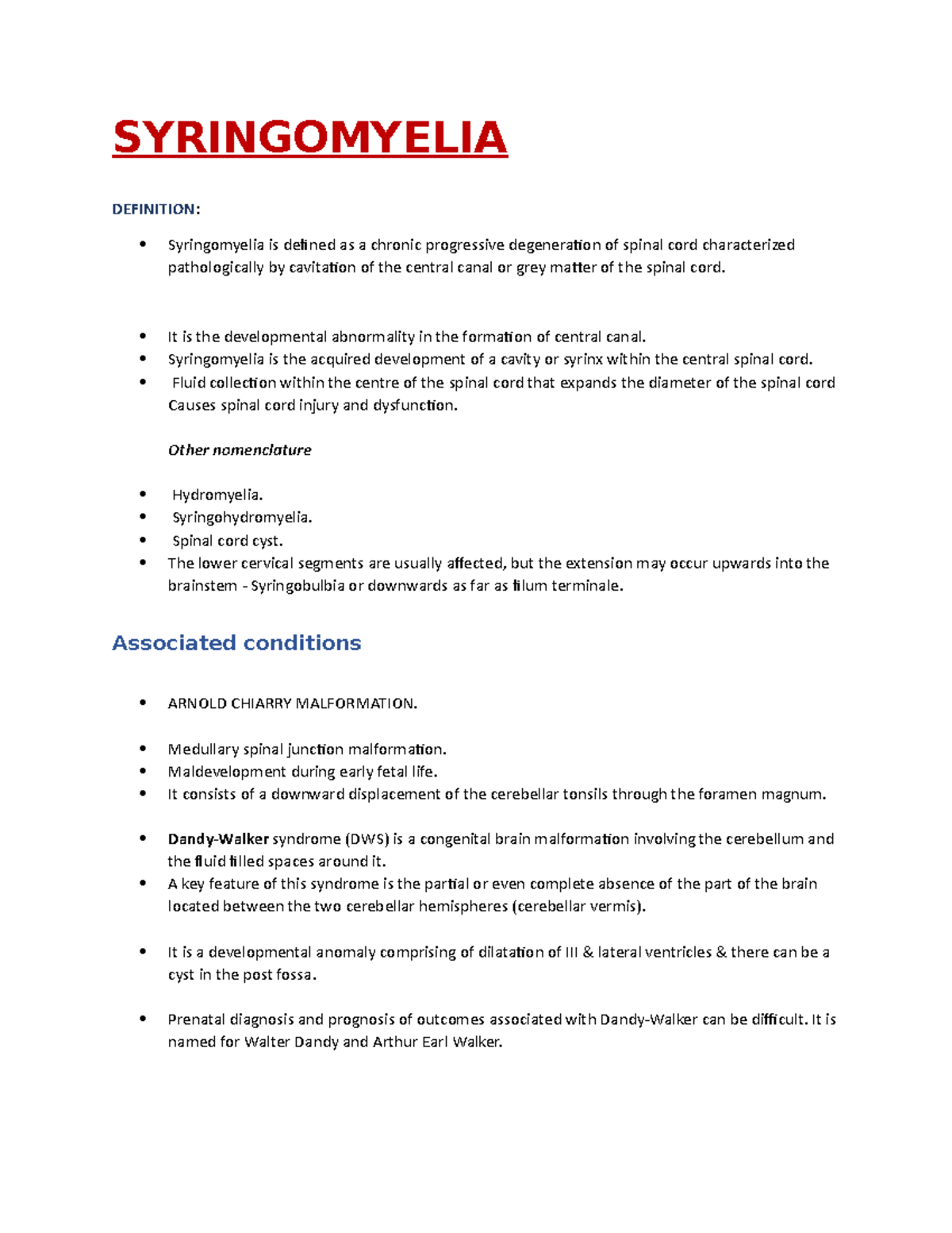 Syringomyelia: Clinical Features and Etiology Analysis - Studocu