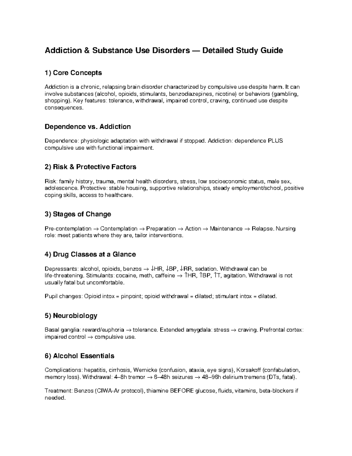 Addiction (SUBS 101) Comprehensive Study Guide for Students - Studocu