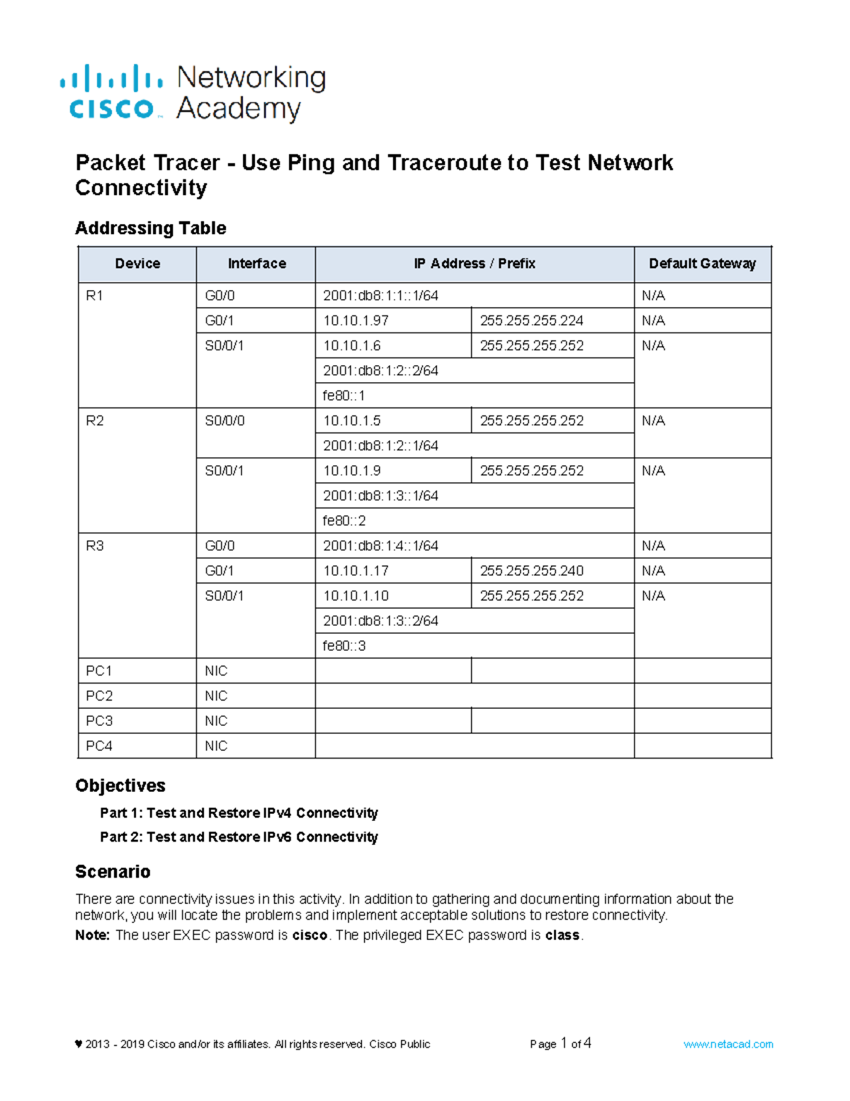 13.2.7 Packet Tracer - Use Ping and Traceroute to Test Network ...