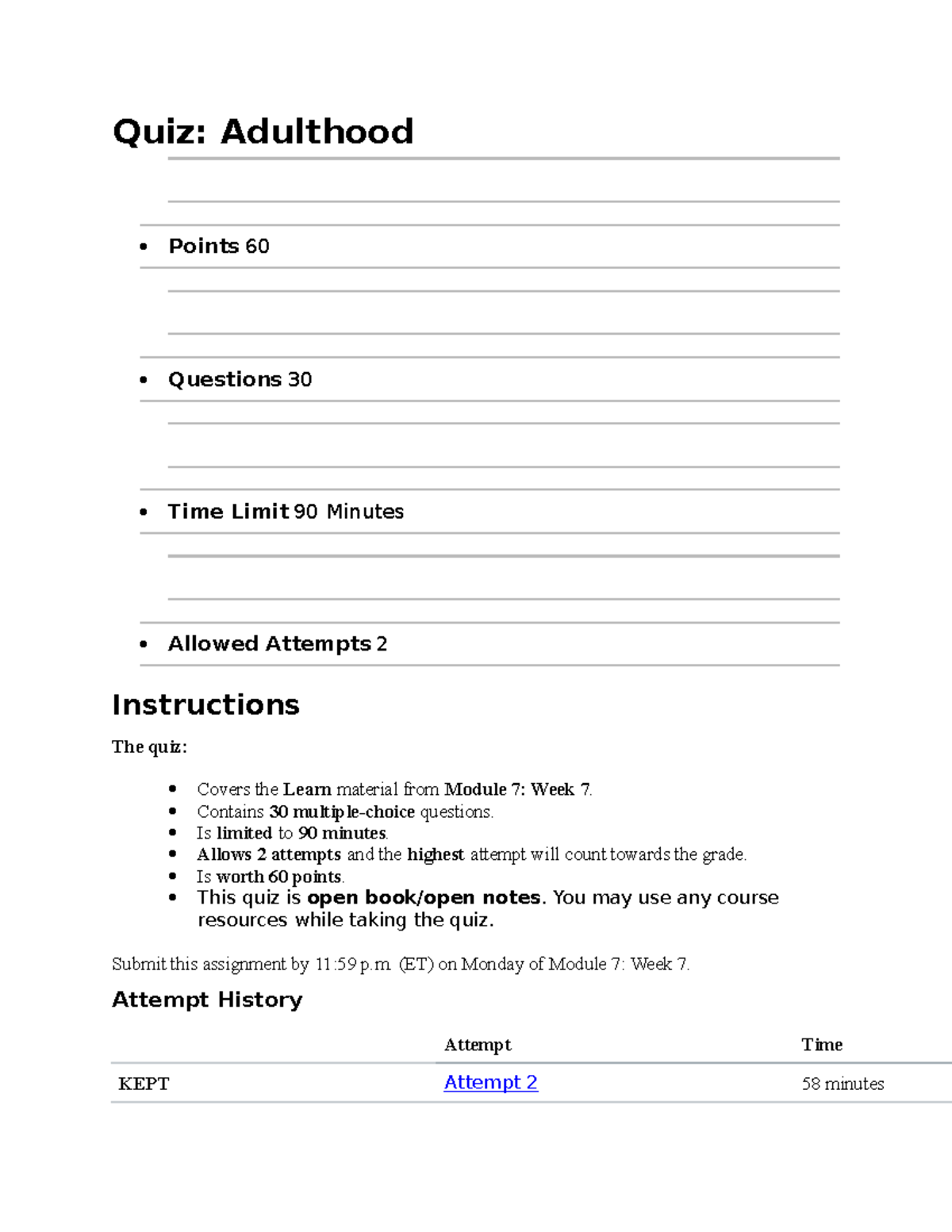 Quiz - Adulthood Questions and Answers (Module 7) - Studocu