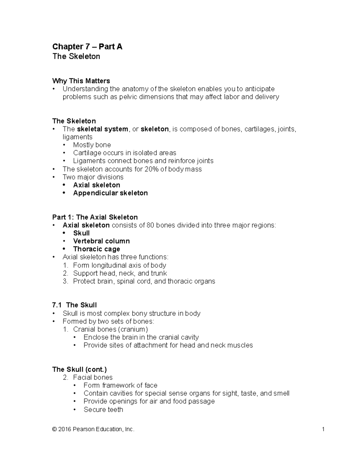 CH.7A The Skeleton Lecture Notes - Chapter 7 Part A The Skeleton Why ...