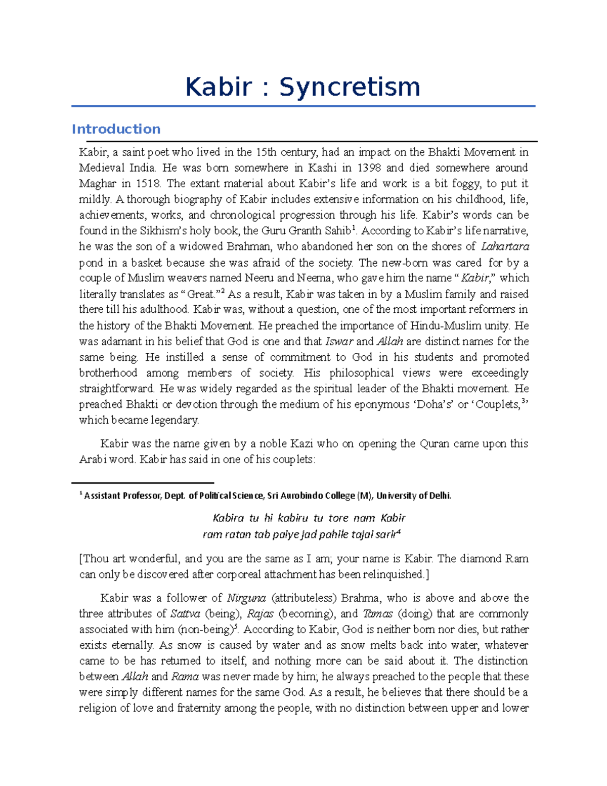 Kabir: Syncretism in Bhakti Movement - A Study of Unity and Belief ...