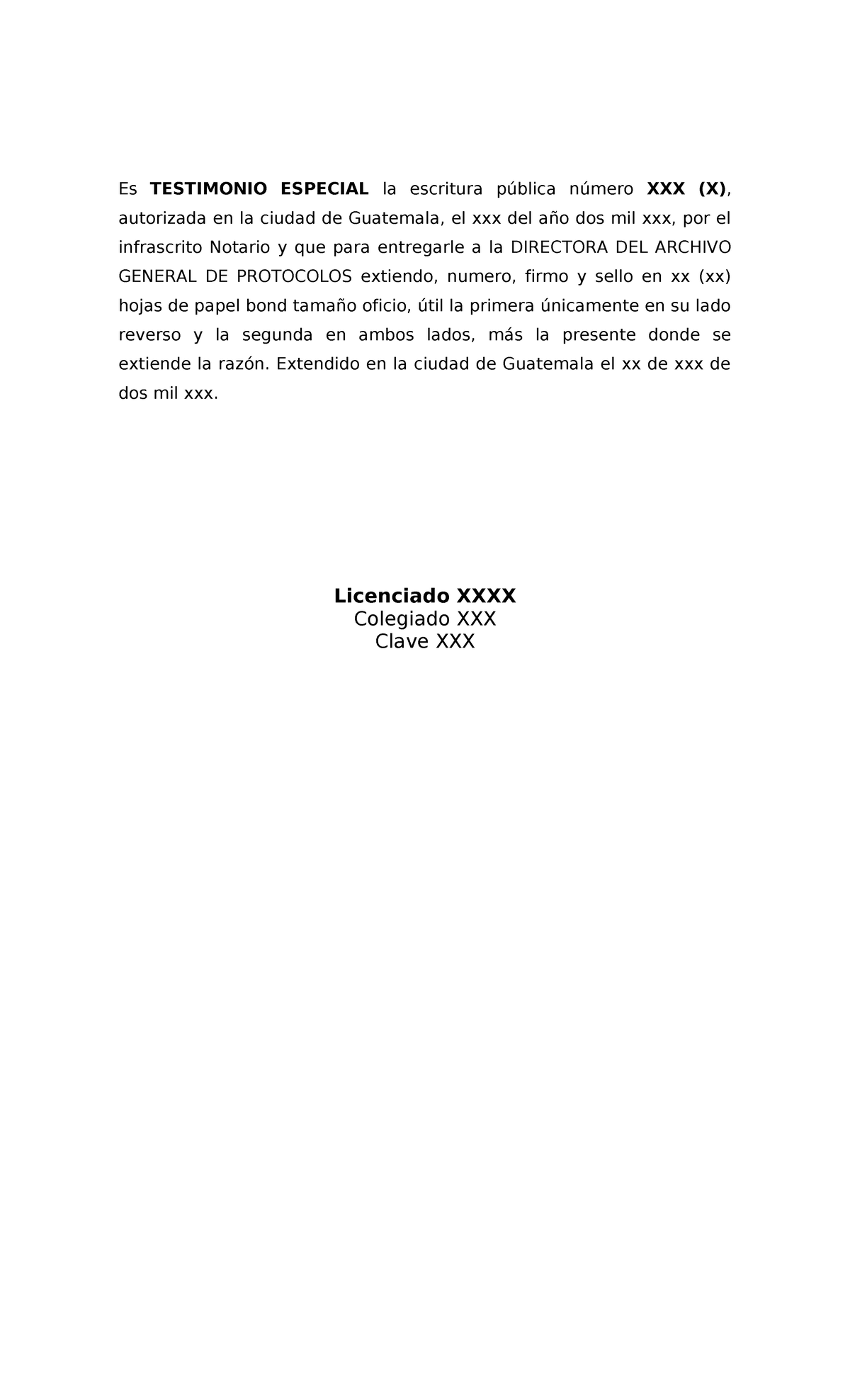 Modelo Testimonio Especial - Es TESTIMONIO ESPECIAL la escritura ...