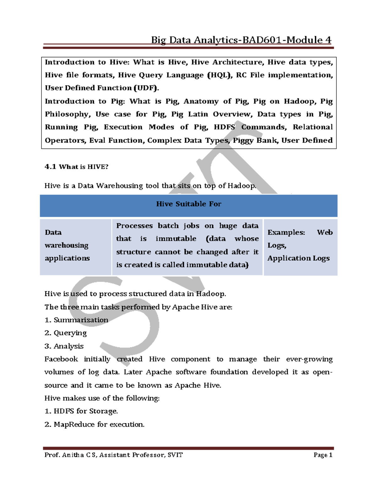 Big Data 4: Comprehensive Notes on Hive and Pig - Studocu