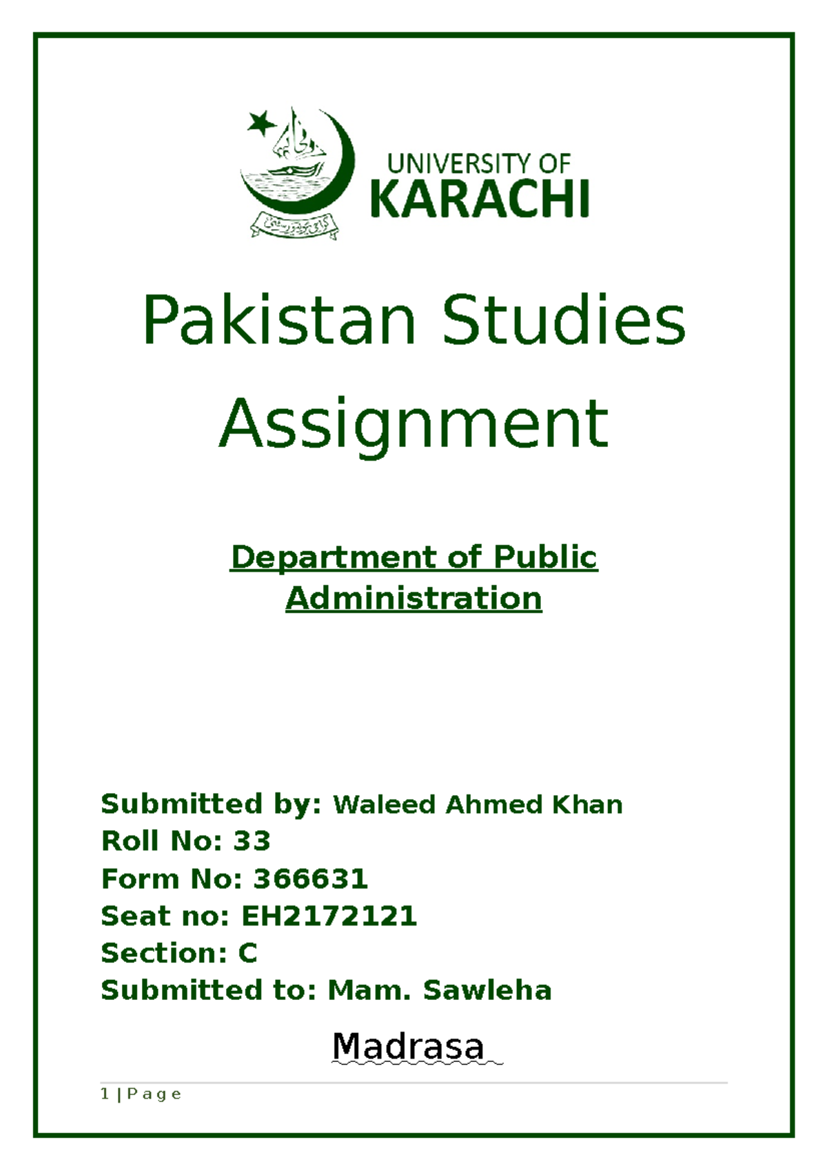 Madarsa%20Mazar-ul-Islam%20(Pakistan%20Studies%20Assignment) - Pakistan ...