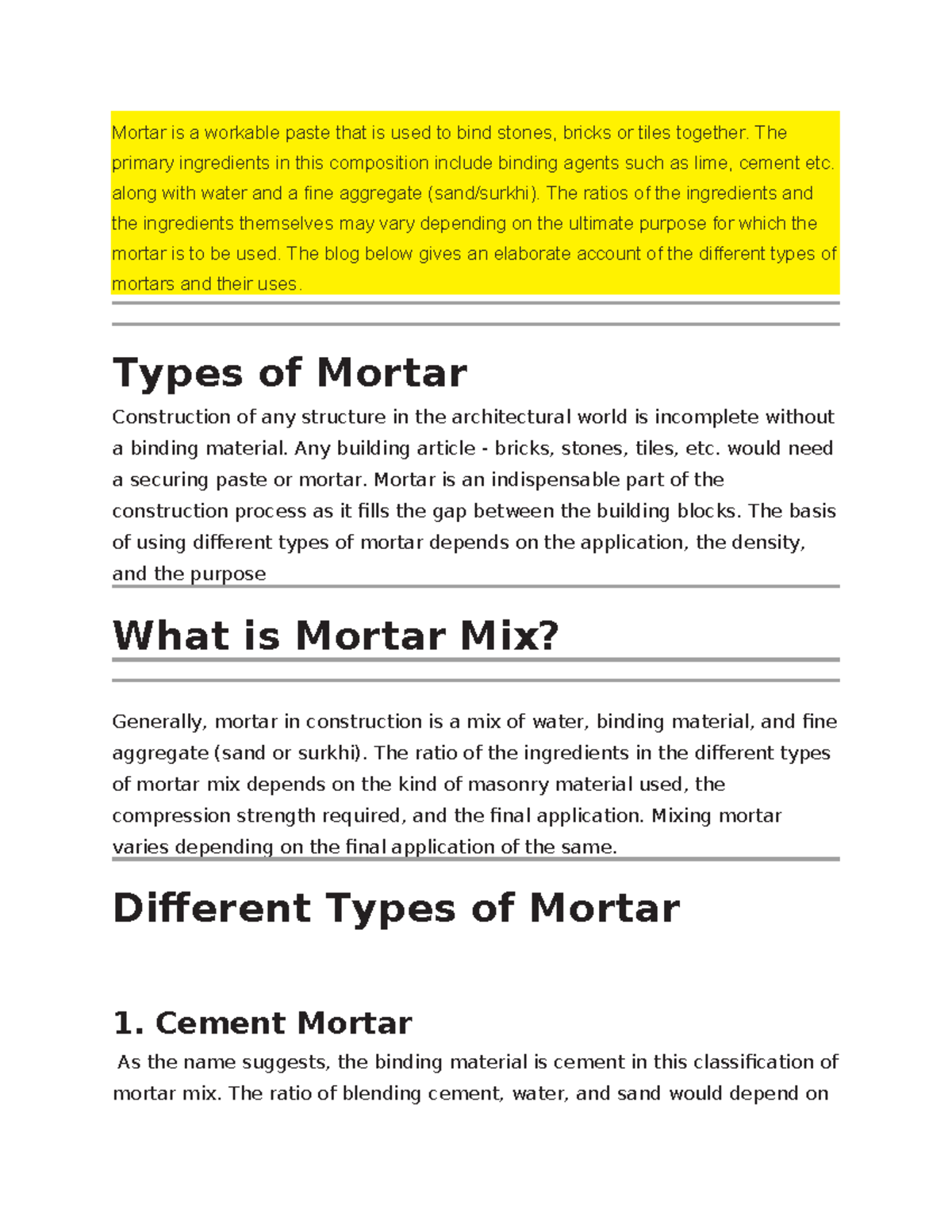 Building Mortar Types and Properties for MORT 101 Course - Studocu