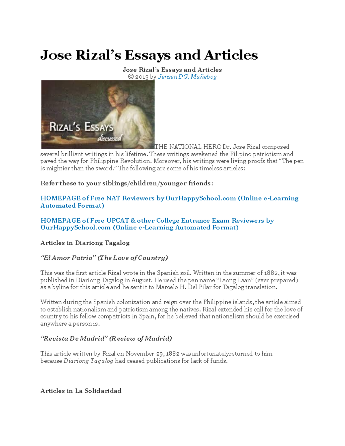 Jose Rizal’s Essays and Articles - Jose Rizal’s Essays and Articles ...