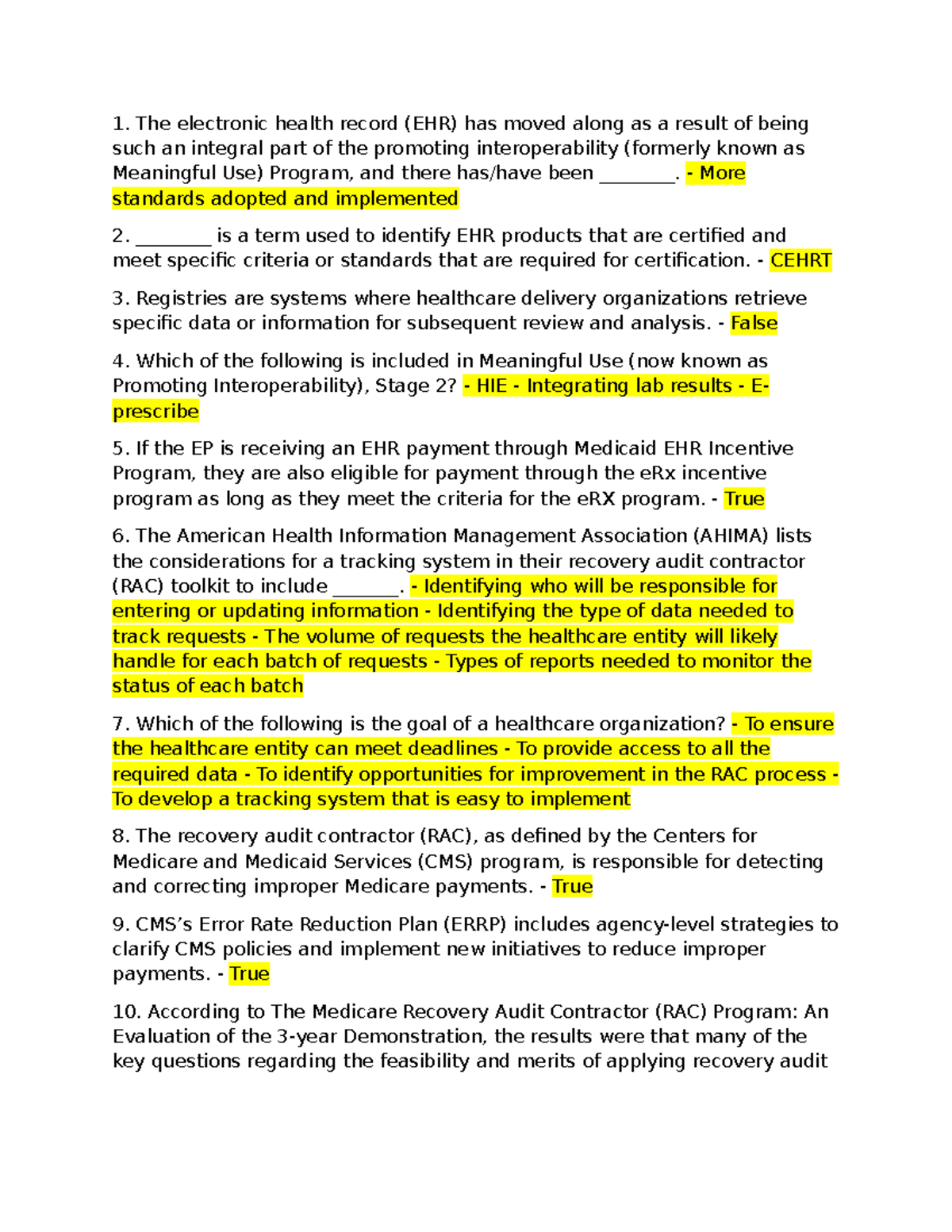 Week 6-3 Module Quiz: EHR & Meaningful Use Insights - Studocu