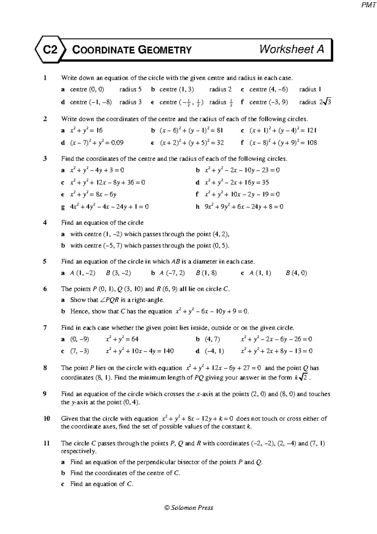C2 Coordinate Geometry - Practice Questions and Worksheets - Studocu