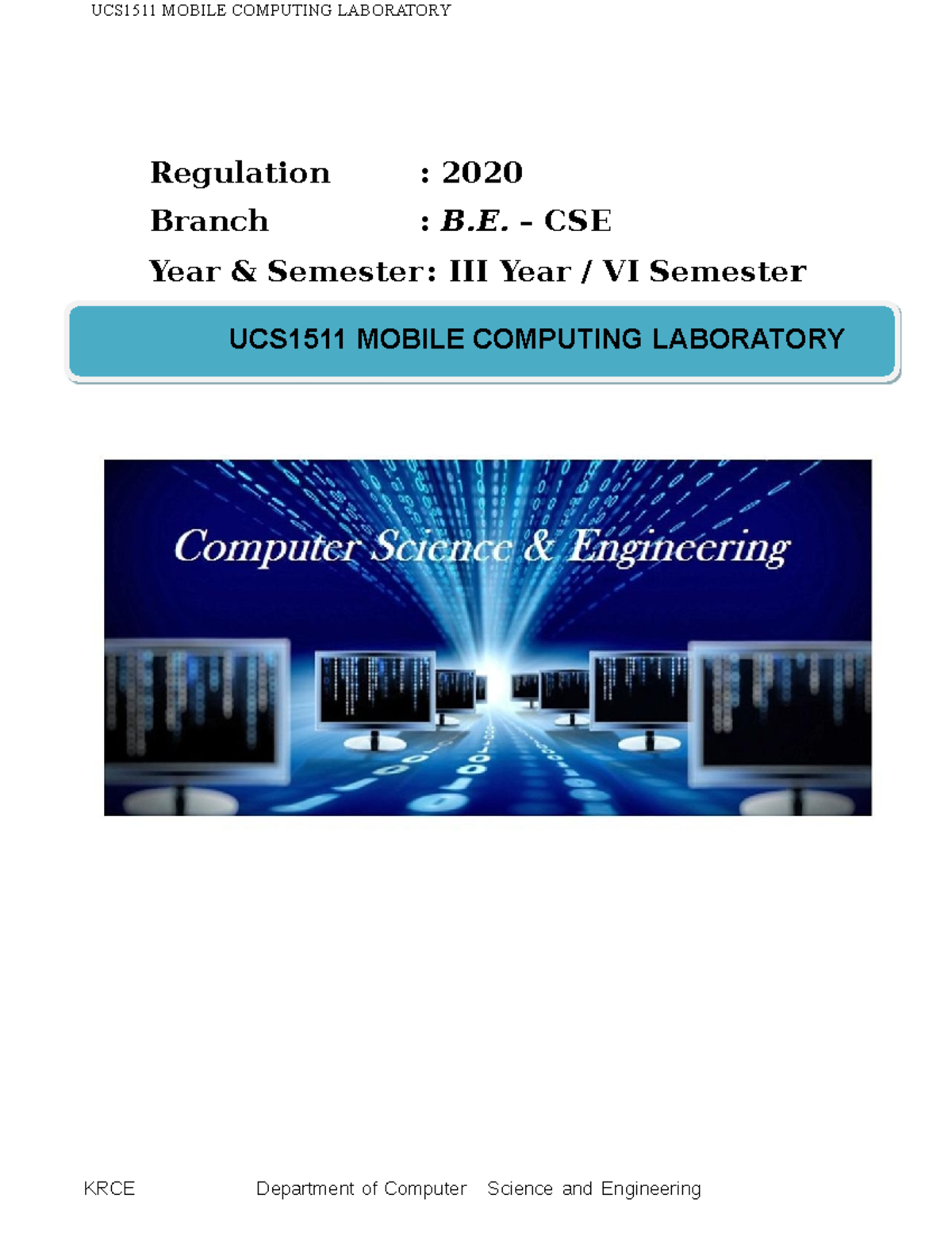 UCS1511 Mobile Computing Lab: Practical Exercises & Android Apps - Studocu