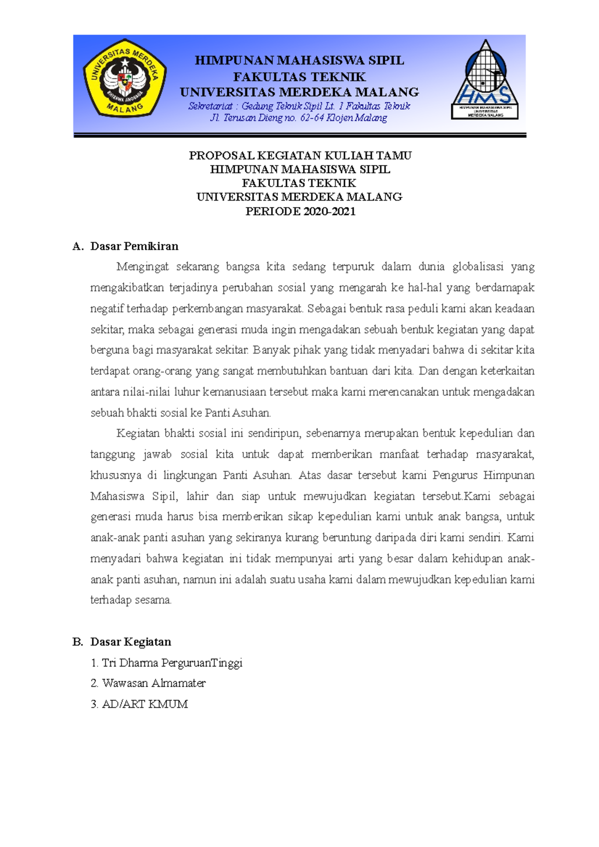 Proposal Kegiatan Kuliah Tamu Himpunan Mahasiswa Sipil FT UM 2020-21 ...