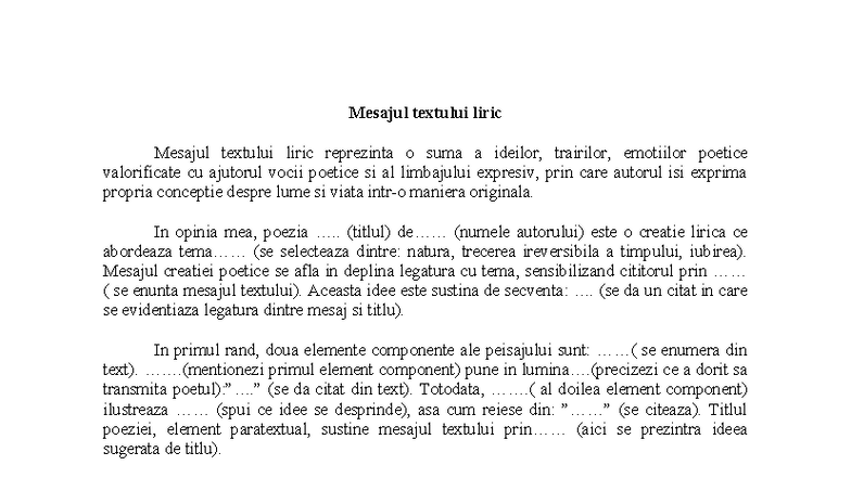 Analiza mesajului textului liric în poezie - Studocu