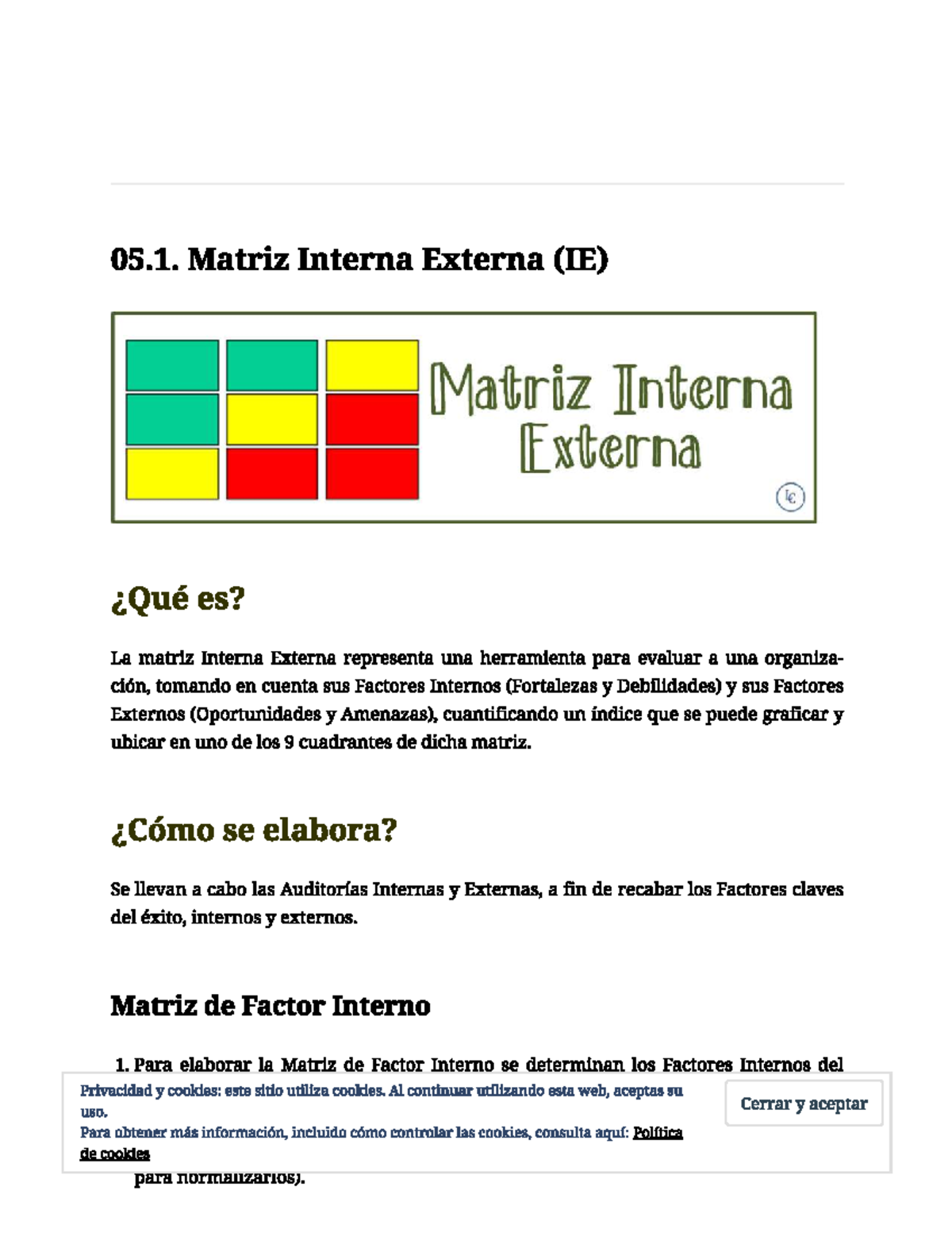 Matriz Interna Externa (IE): Evaluación de Factores Clave - Studocu