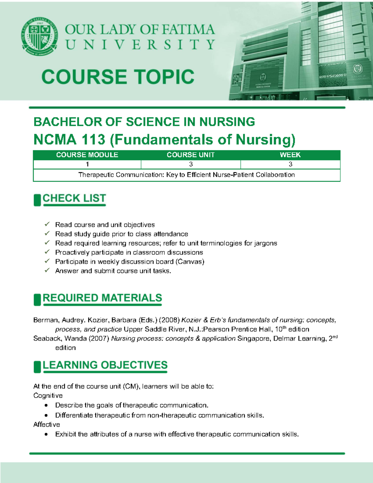 FU M1 CU3 LEC Therapeutic Communication for Effective Nurse-Patient ...